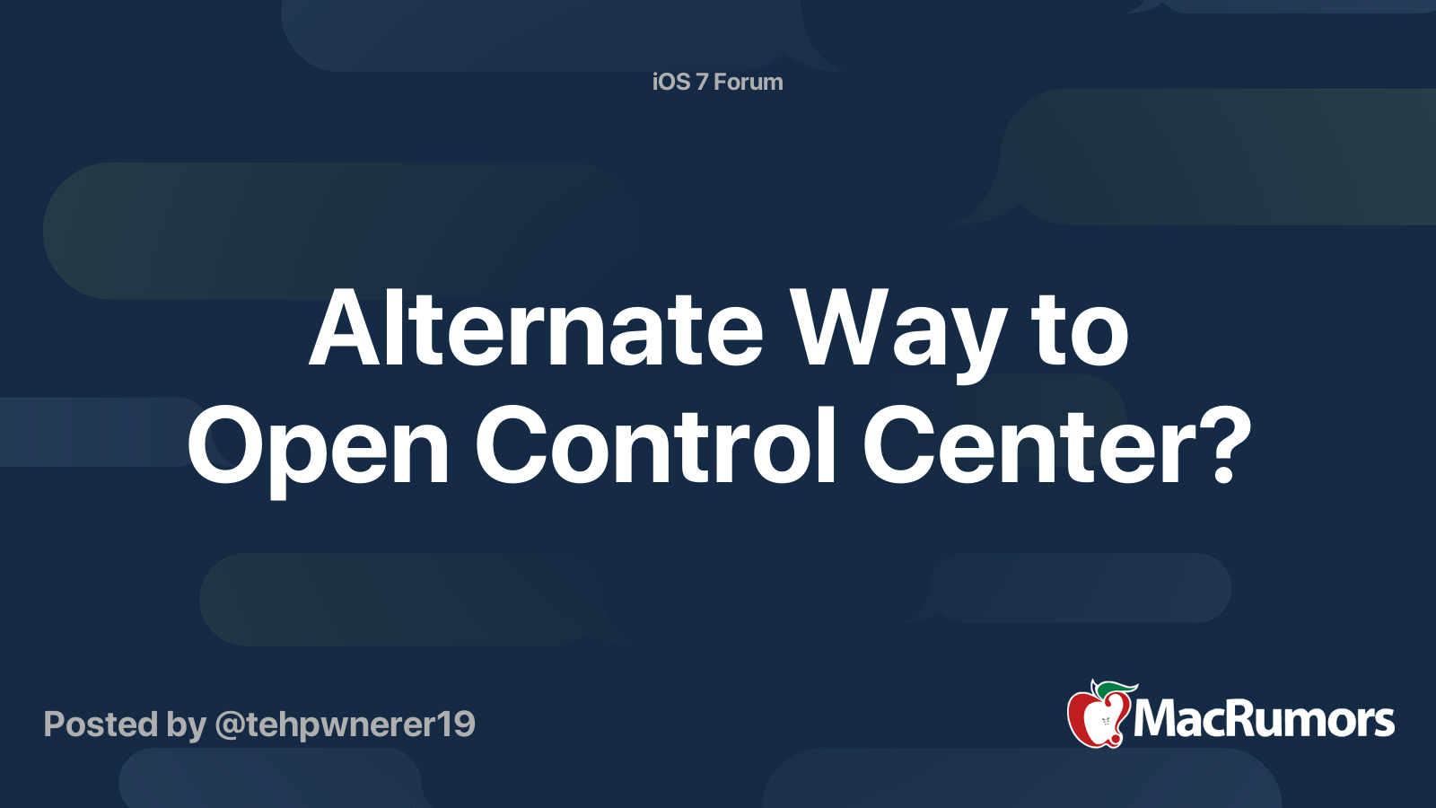 Alternate Way to Open Control Center? | MacRumors Forums