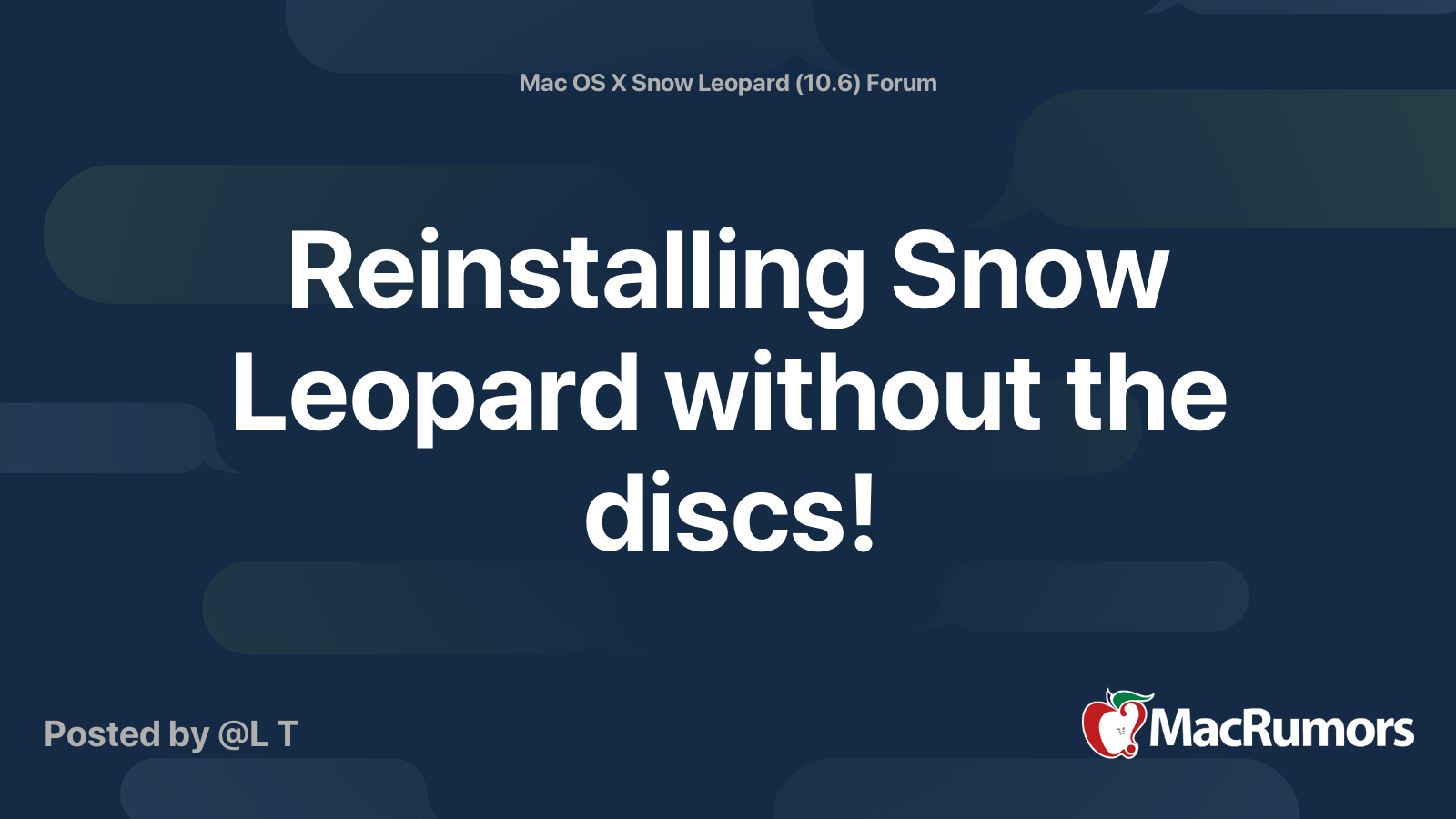 Reinstalling Snow Leopard without the discs! | MacRumors Forums