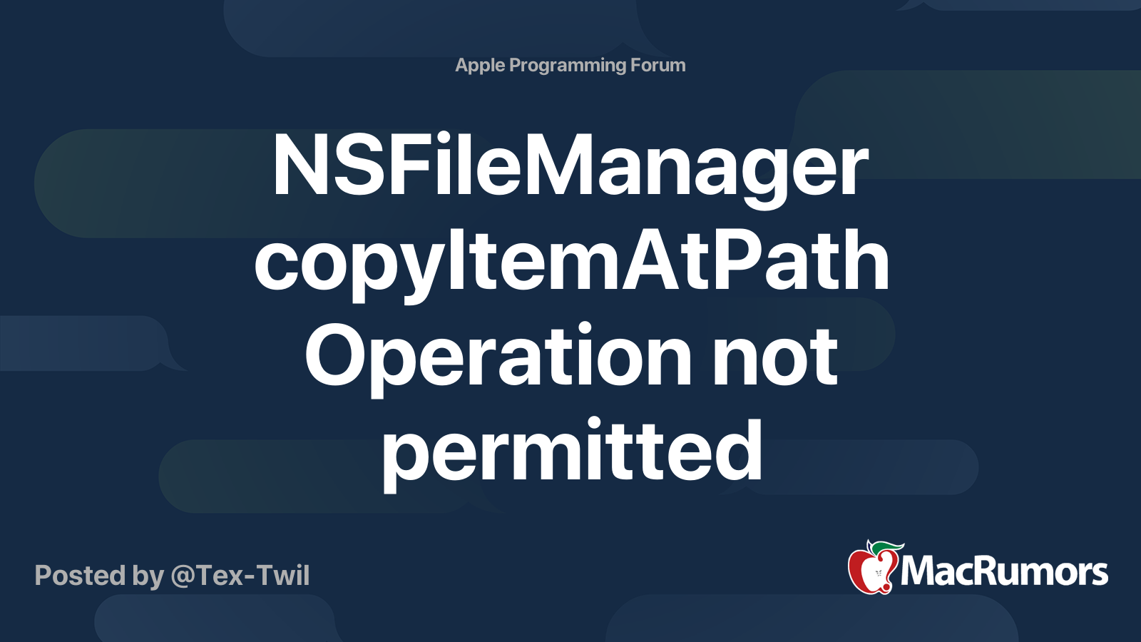 NSFileManager copyItemAtPath Operation not permitted | MacRumors Forums