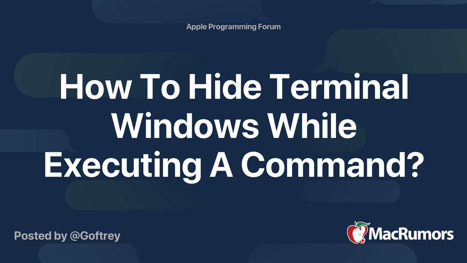 How To Hide Terminal Windows While Executing A Command Macrumors Forums 