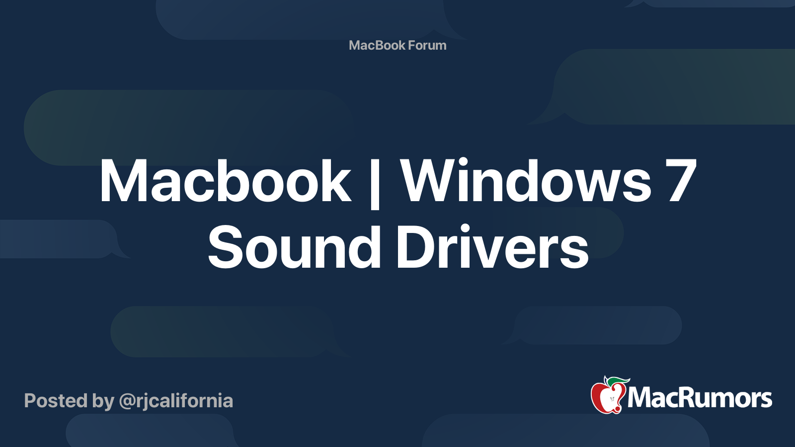 Macbook | Windows 7 Sound Drivers | MacRumors Forums