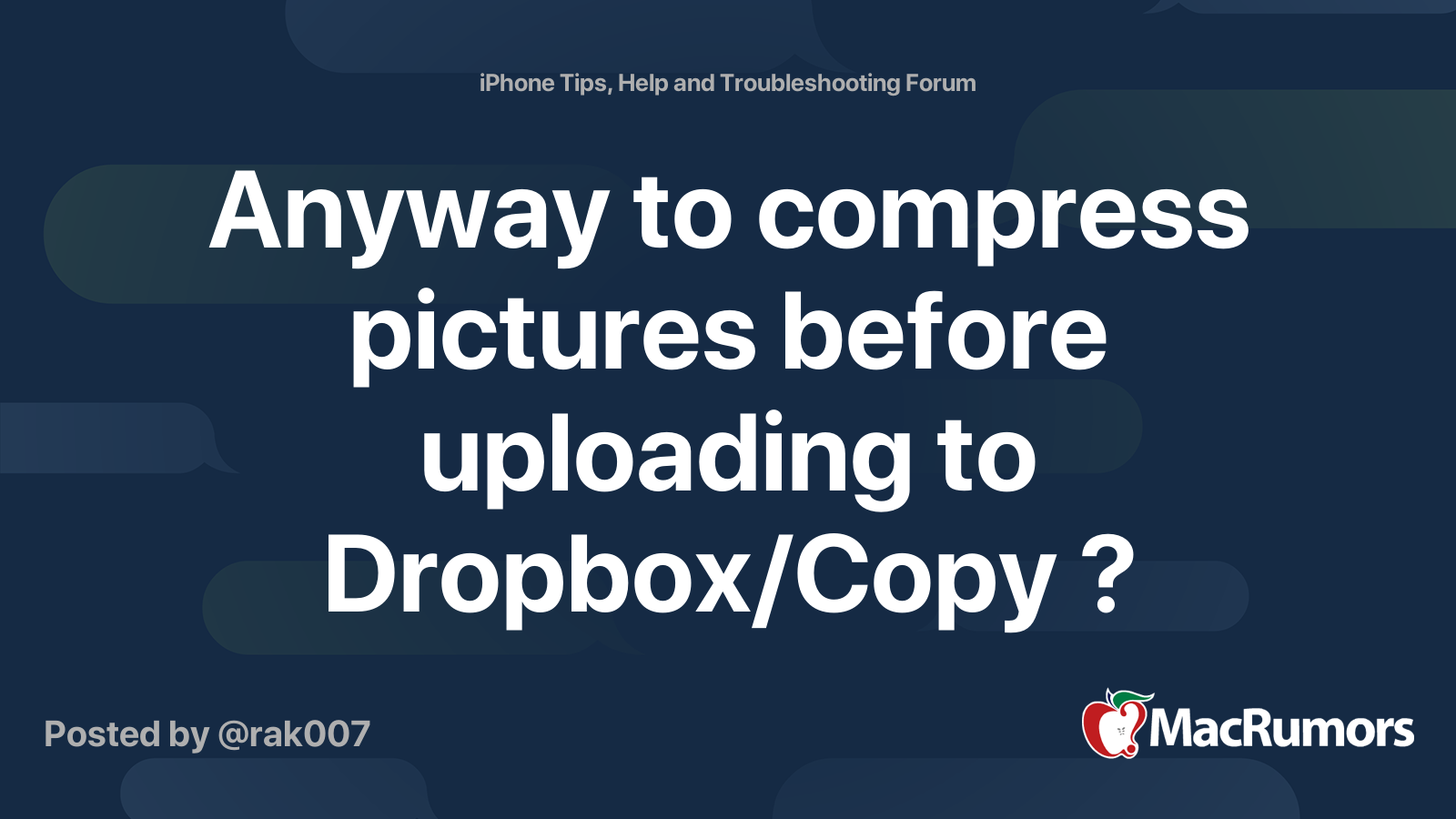 Anyway to compress pictures before uploading to Dropbox/Copy ? | MacRumors Forums