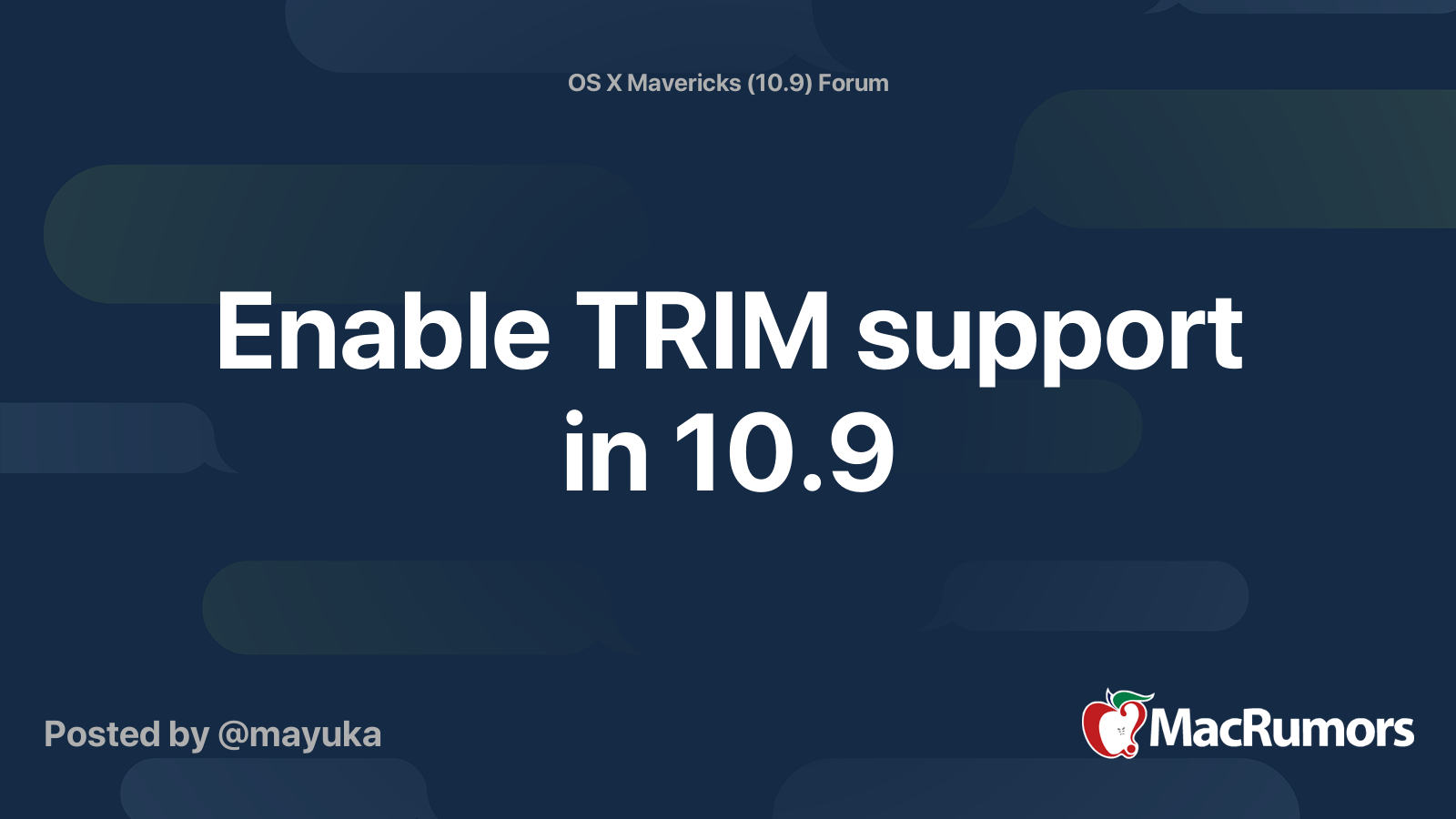 Enable TRIM support in 10.9 | MacRumors Forums