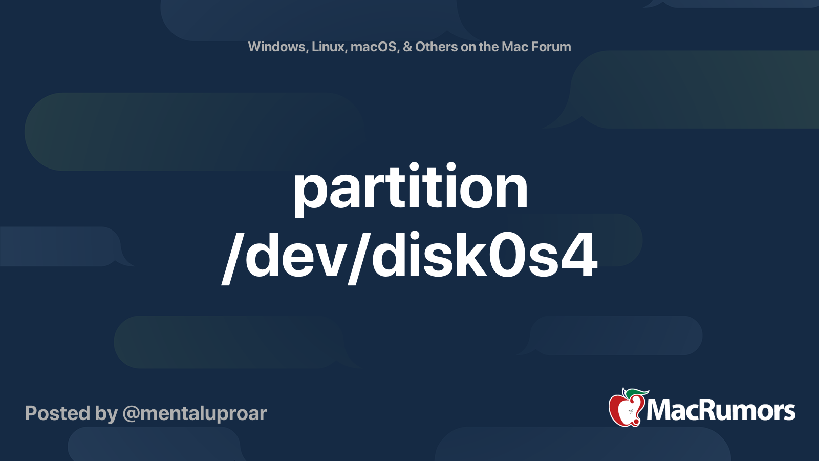 partition /dev/disk0s4 | MacRumors Forums