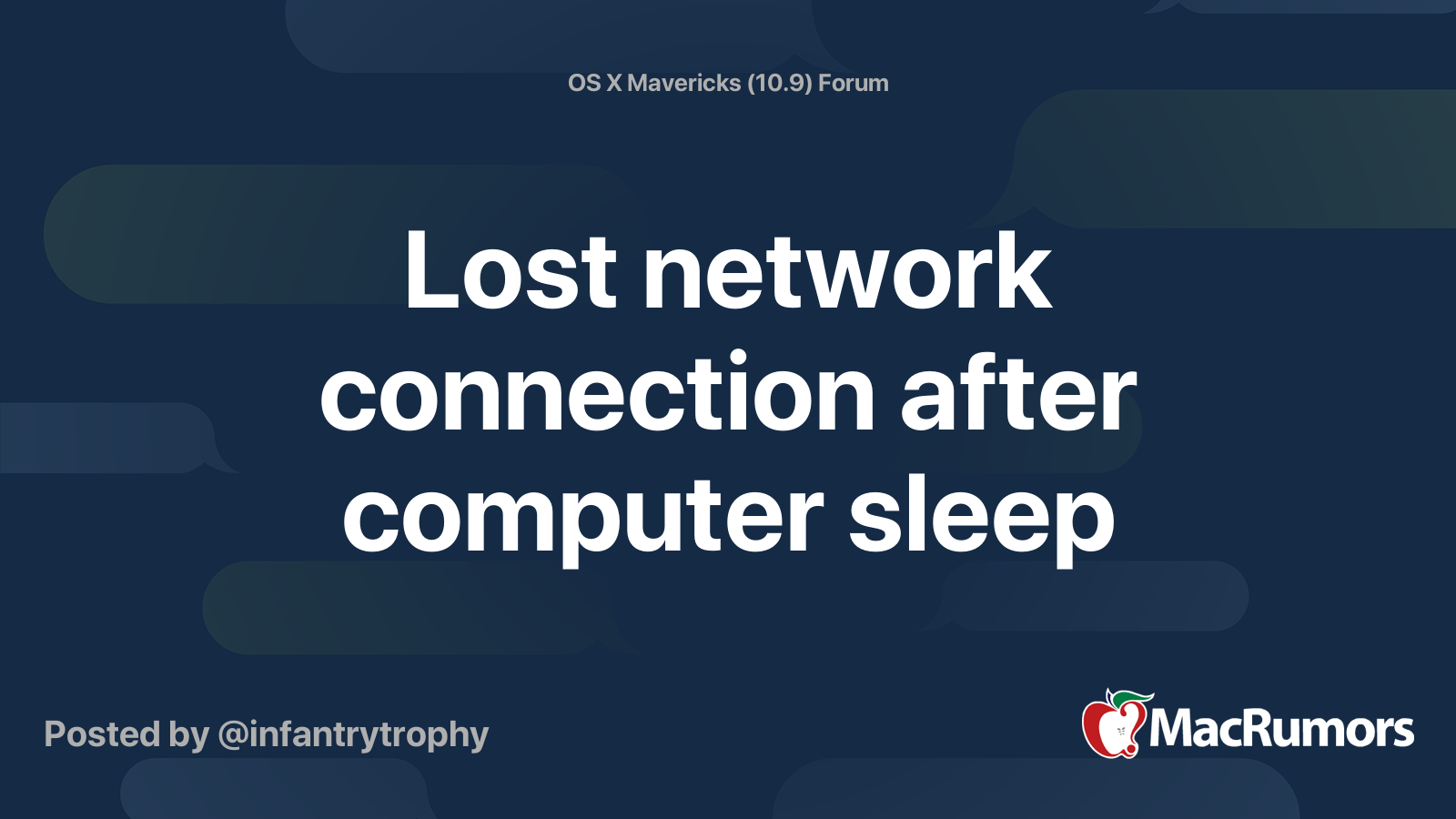 Lost network connection after computer sleep | MacRumors Forums