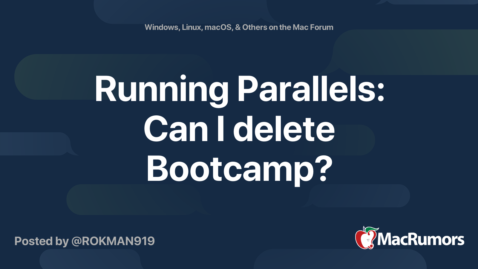 Running Parallels: Can I delete Bootcamp? | MacRumors Forums