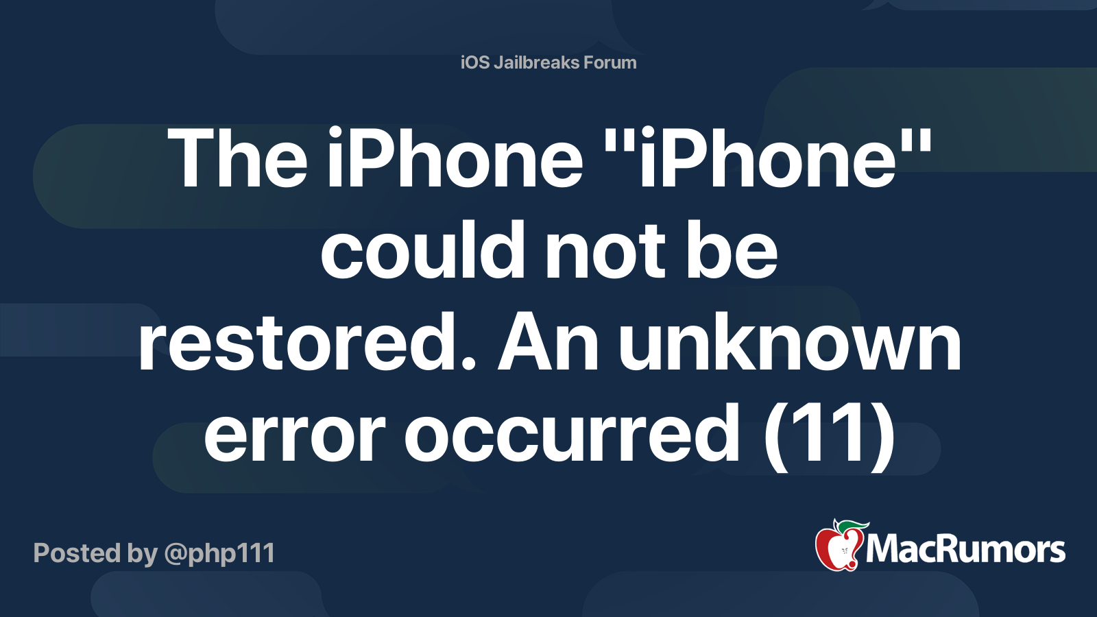 The iPhone "iPhone" could not be restored. An unknown error occurred ...