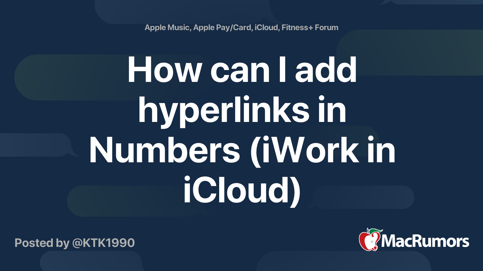 How can I add hyperlinks in Numbers (iWork in iCloud) | MacRumors Forums