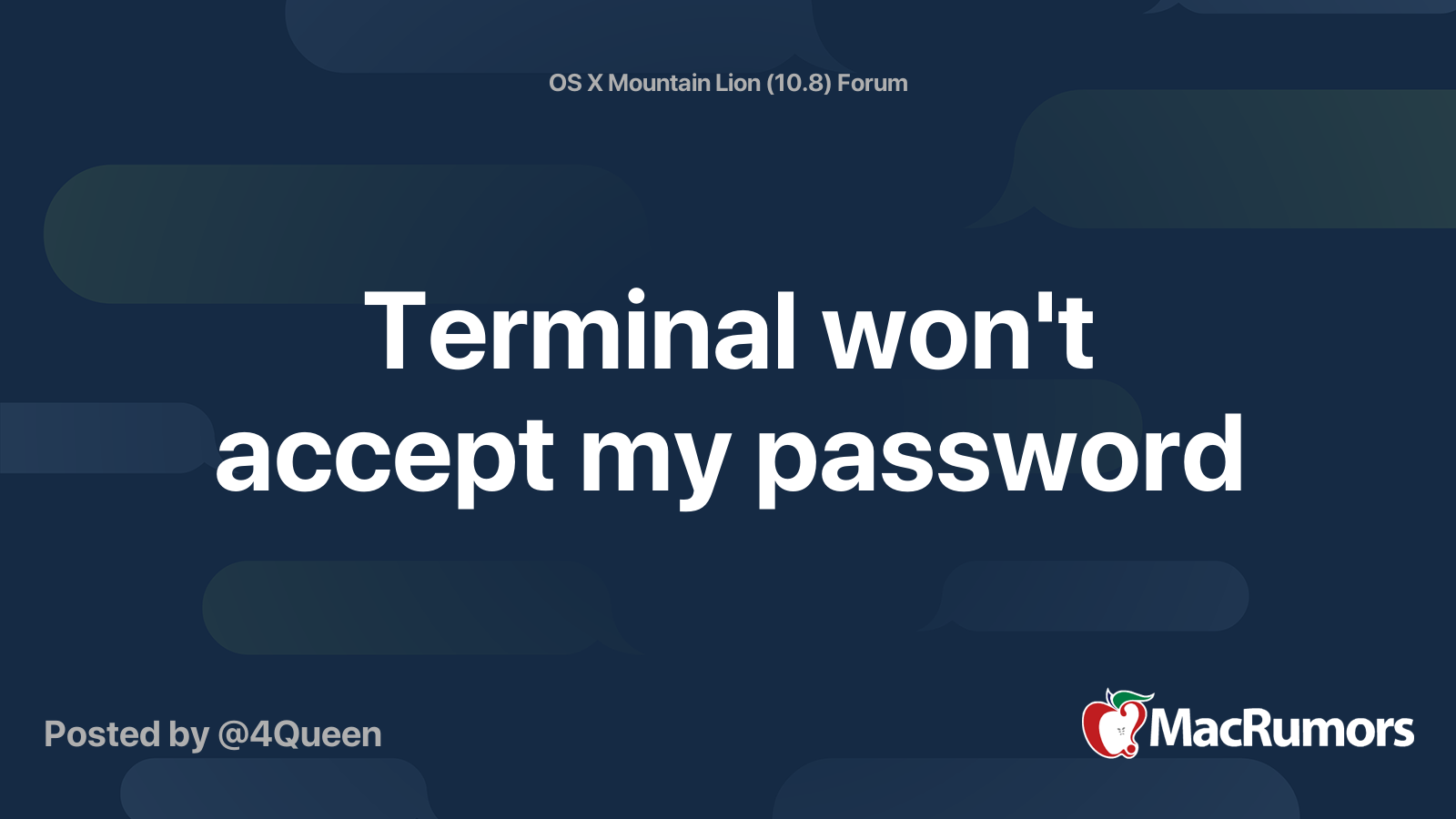 Terminal won't accept my password | MacRumors Forums