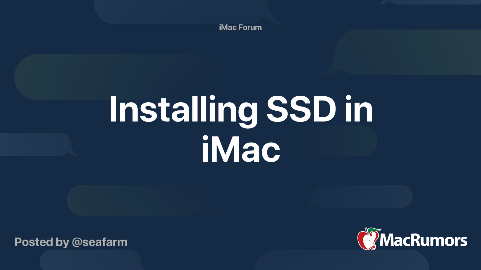 Installing SSD in iMac | MacRumors Forums