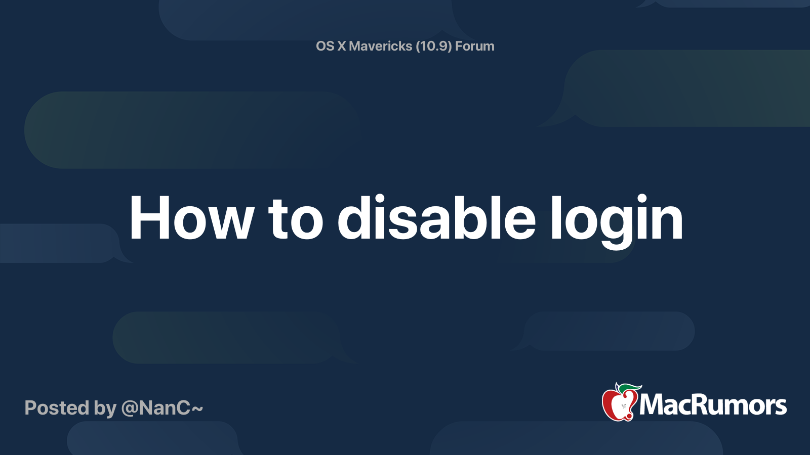 How to disable login | MacRumors Forums