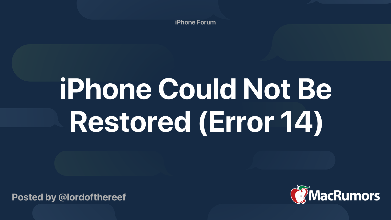 iPhone Could Not Be Restored (Error 14) | MacRumors Forums