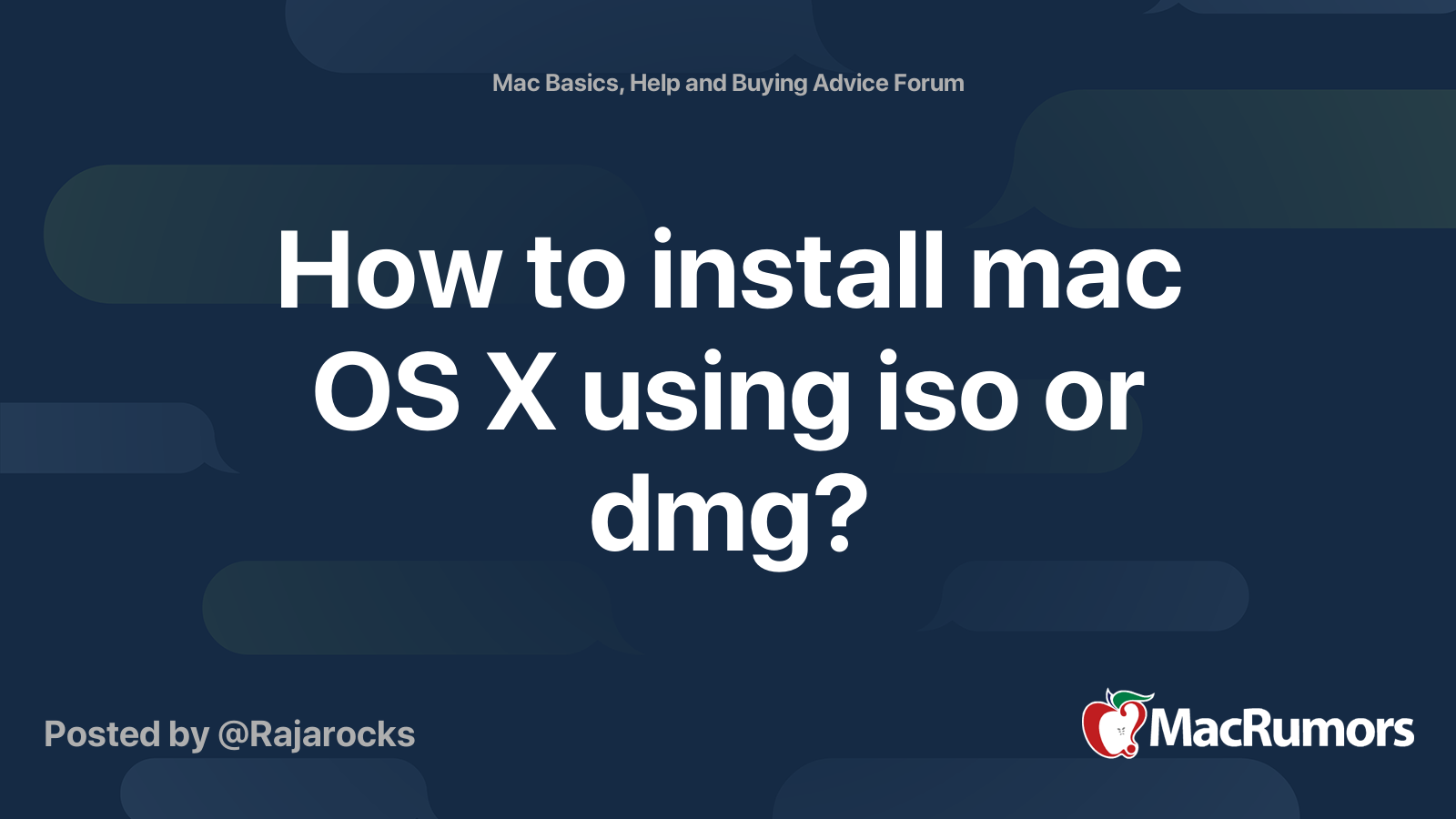 How to install mac OS X using iso or dmg? | MacRumors Forums