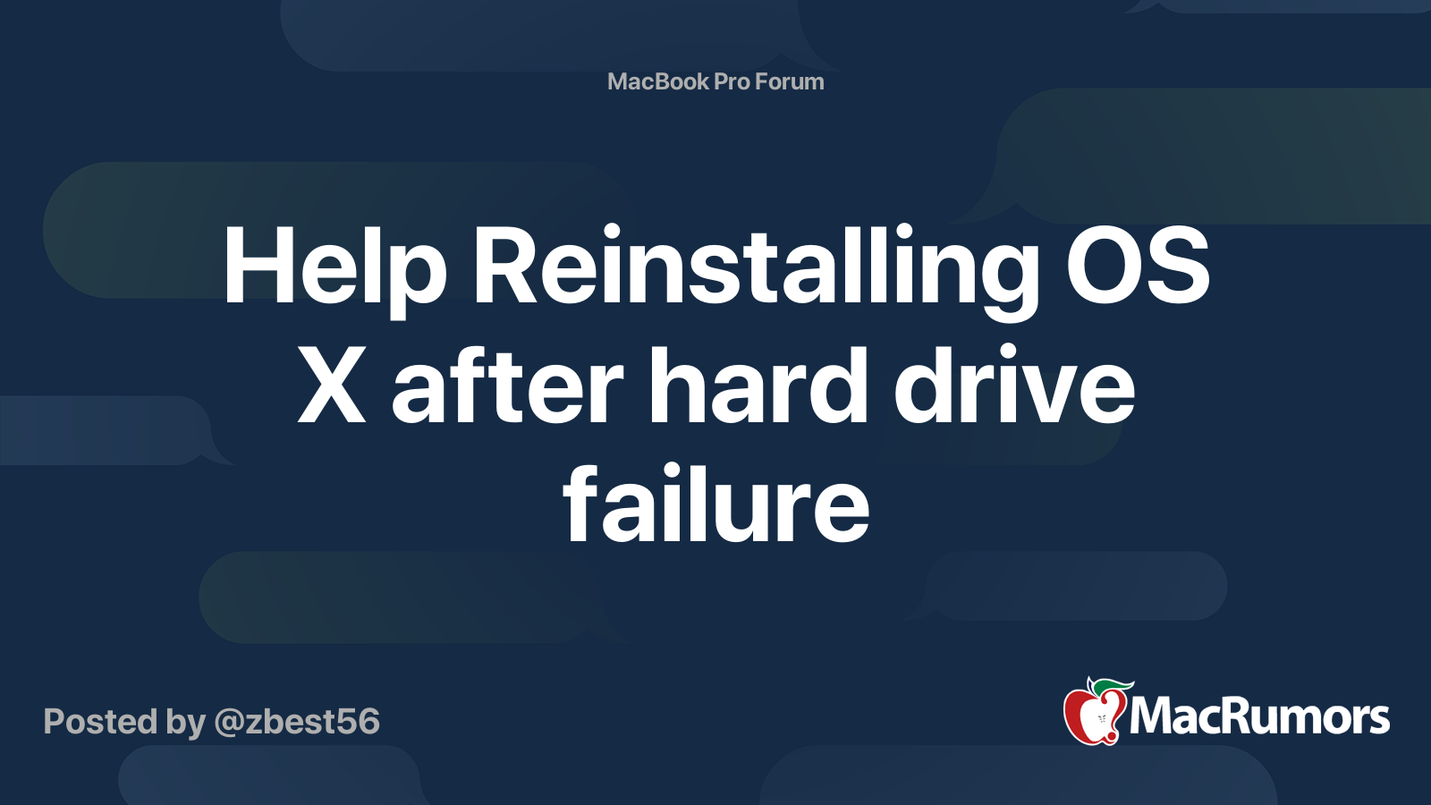 Help Reinstalling OS X after hard drive failure | MacRumors Forums