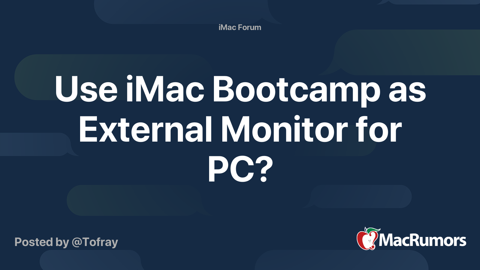 Use iMac Bootcamp as External Monitor for PC? | MacRumors Forums