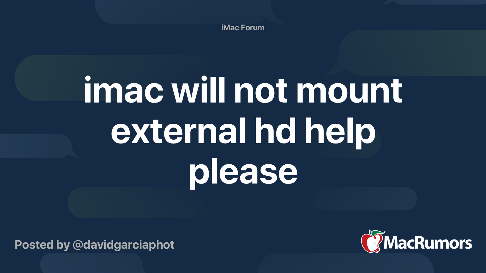 imac will not mount external hd help please | MacRumors Forums