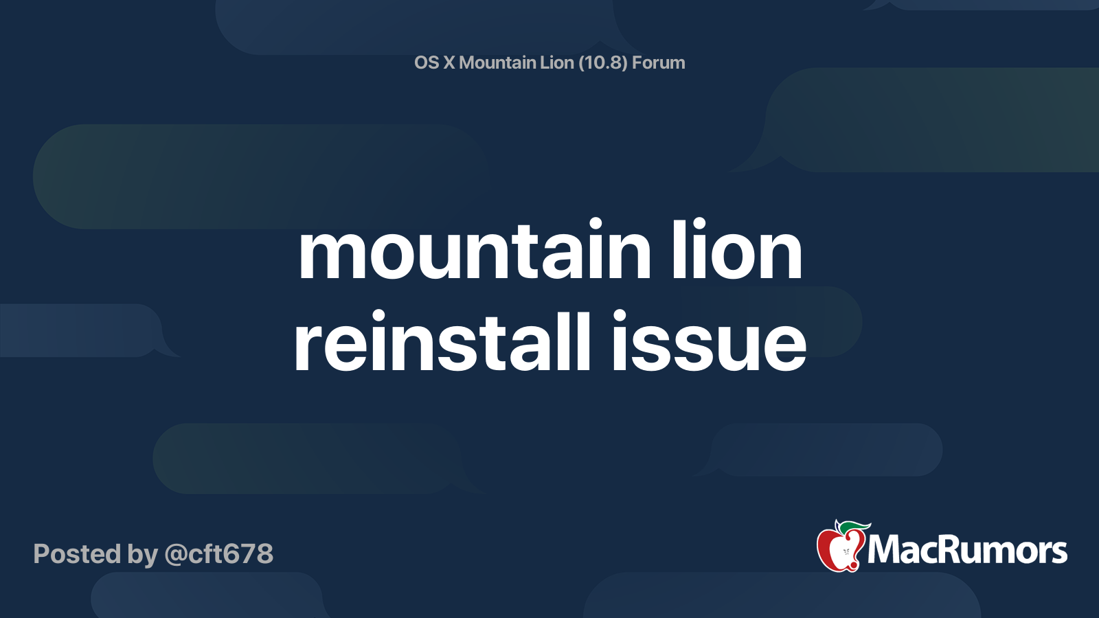 mountain lion reinstall issue | MacRumors Forums