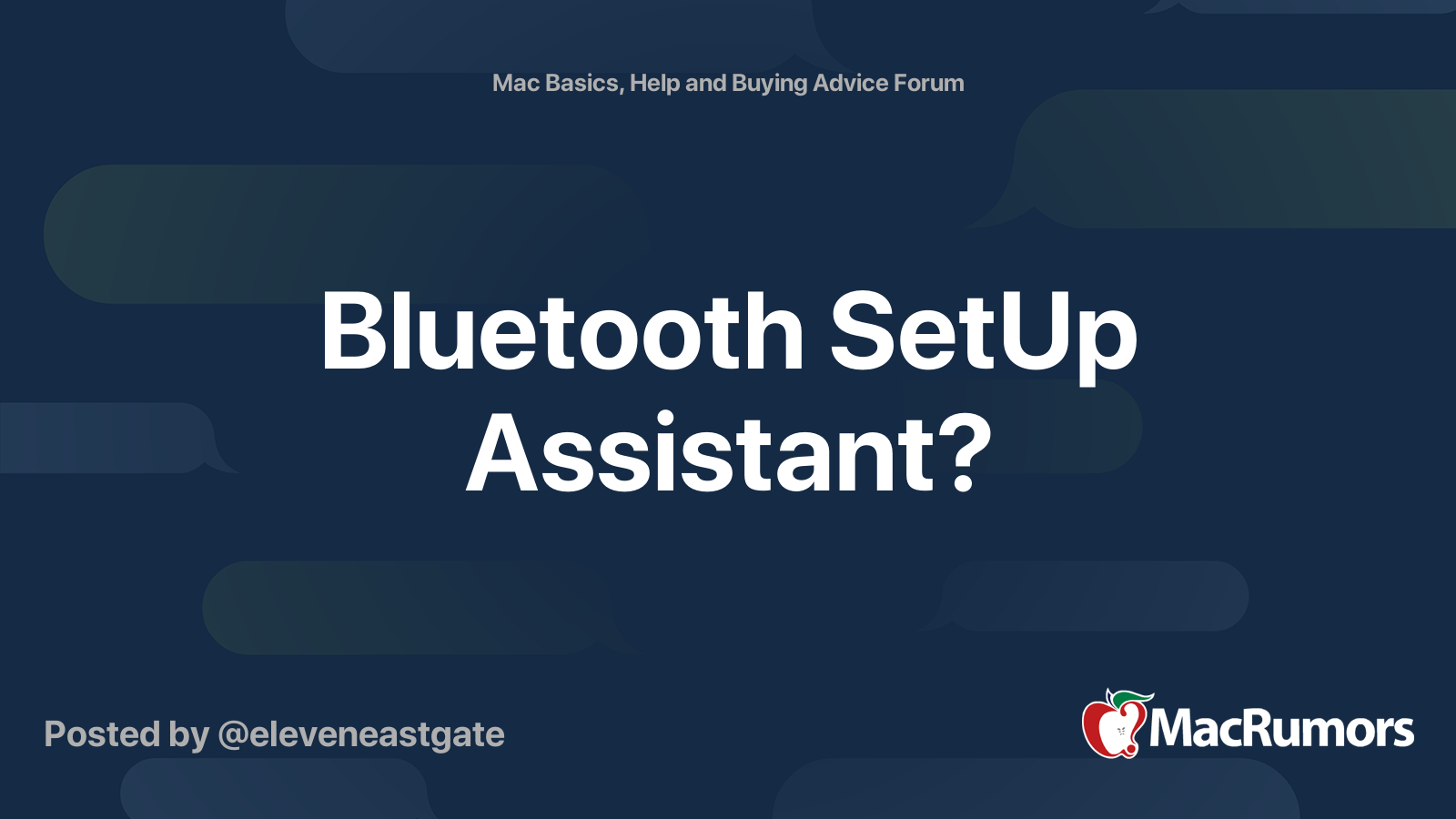 Bluetooth SetUp Assistant? | MacRumors Forums