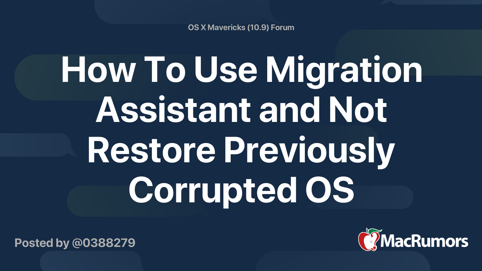 How To Use Migration Assistant and Not Restore Previously Corrupted OS ...