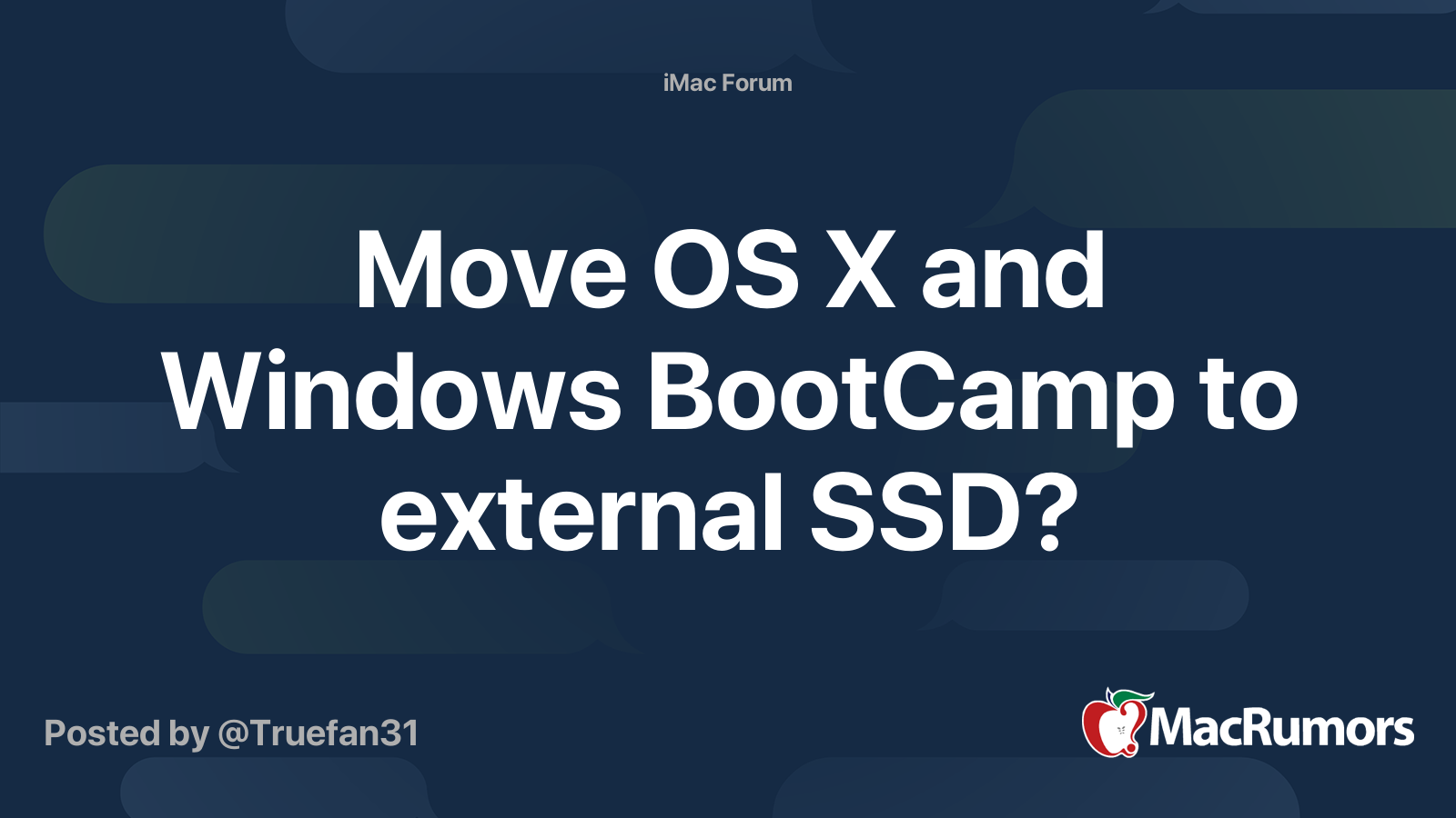 Move OS X and Windows BootCamp to external SSD? | MacRumors Forums