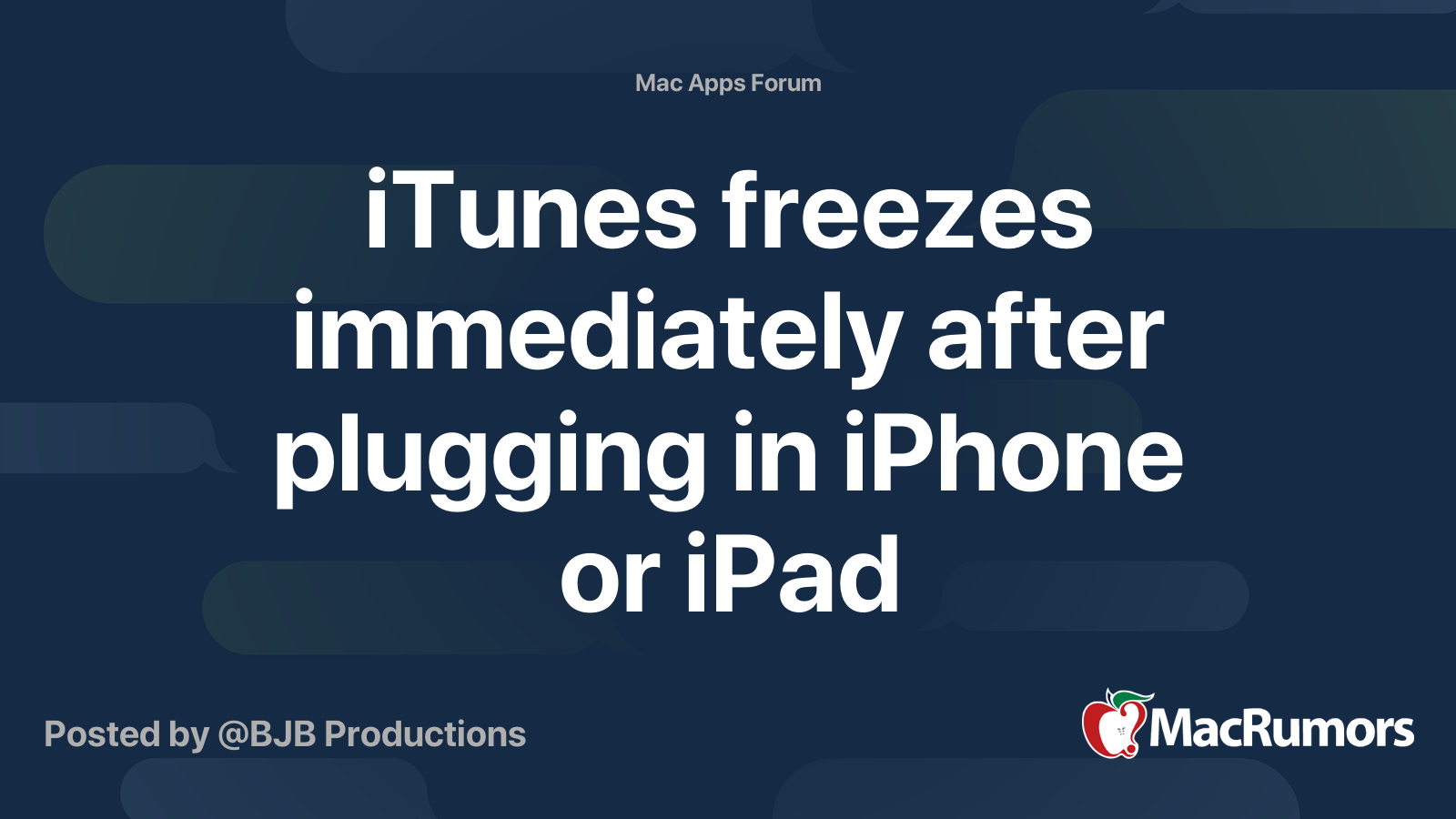iTunes freezes immediately after plugging in iPhone or iPad | MacRumors Forums
