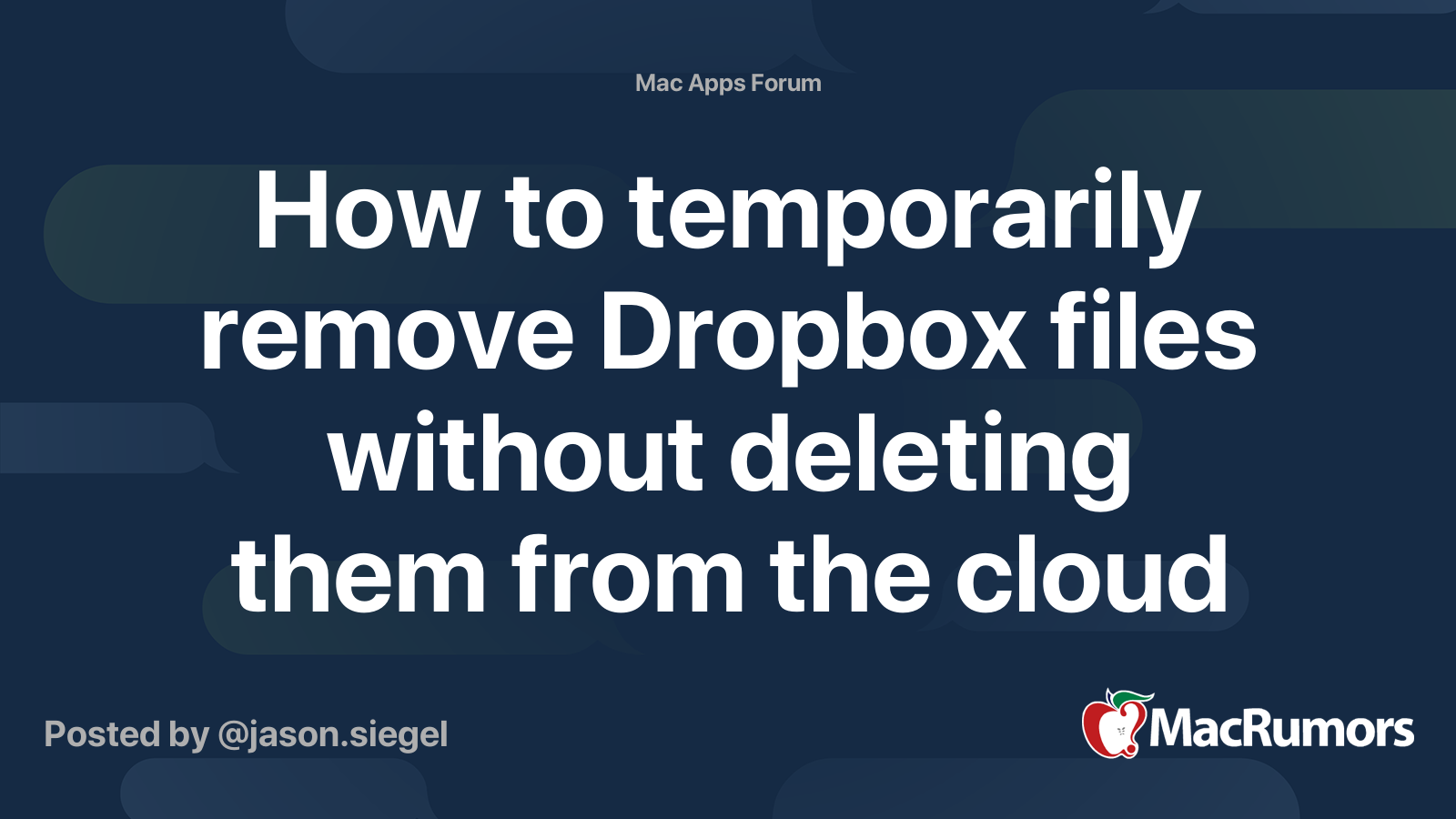 How to temporarily remove Dropbox files without deleting them from the cloud | MacRumors Forums