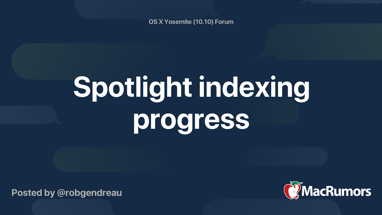 Spotlight indexing progress | MacRumors Forums