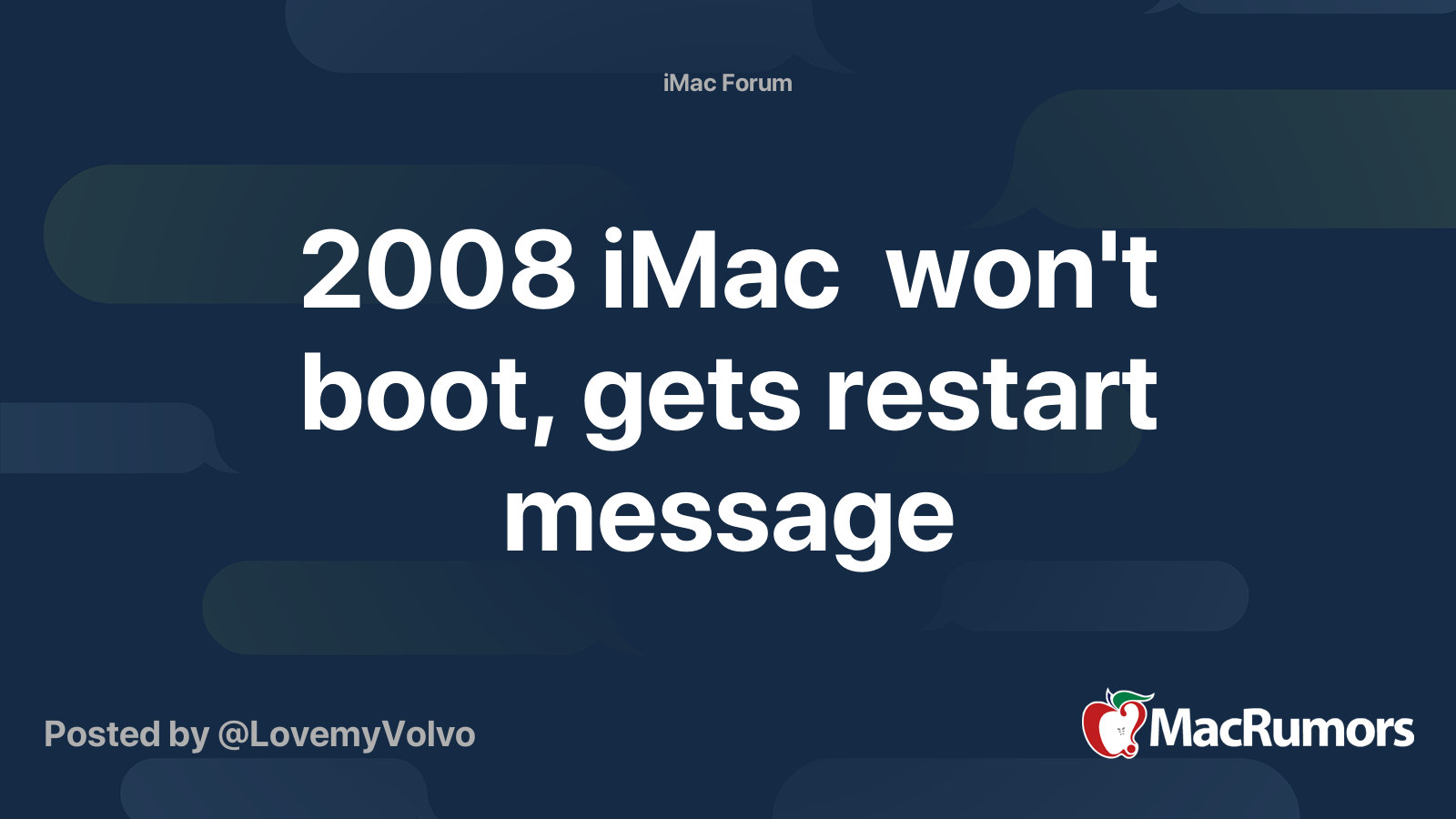 2008 iMac won't boot, gets restart message | MacRumors Forums