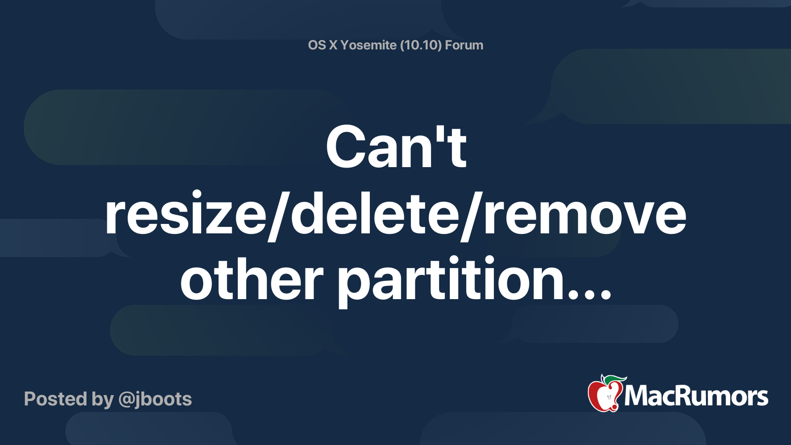 Can't resize/delete/remove other partition... | MacRumors Forums