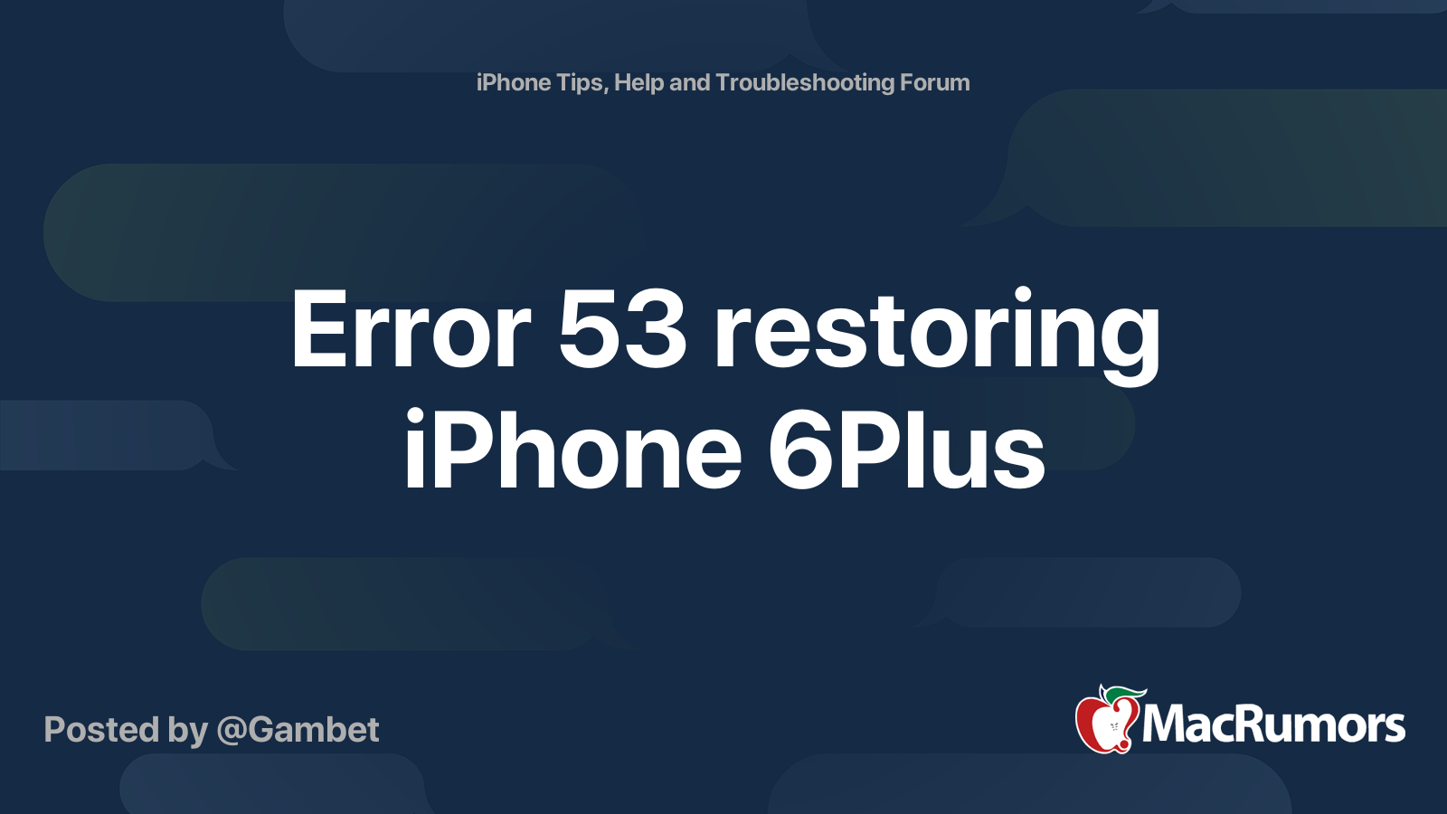 Error 53 restoring iPhone 6Plus | MacRumors Forums