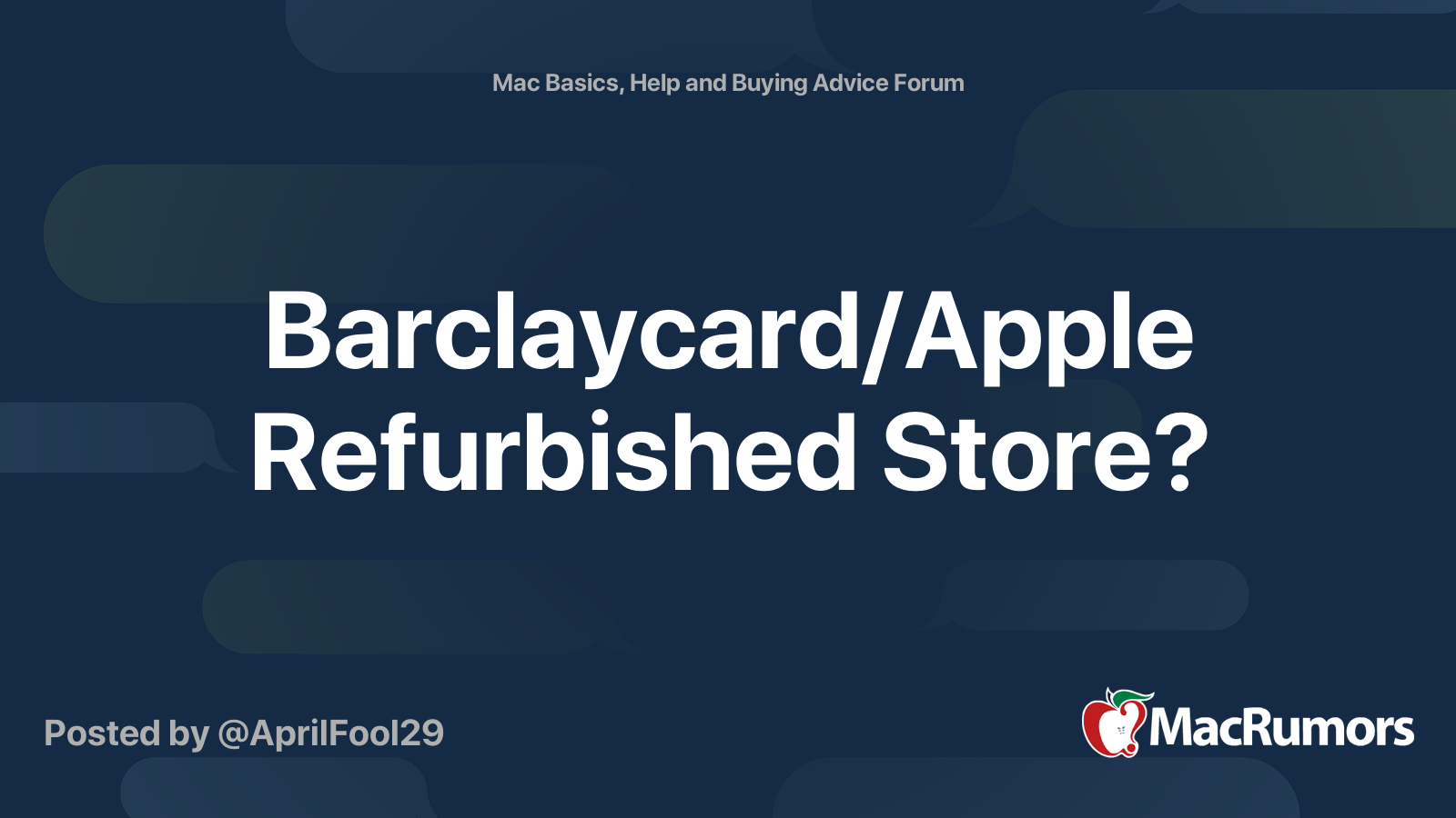Barclaycard/Apple Refurbished Store? | MacRumors Forums