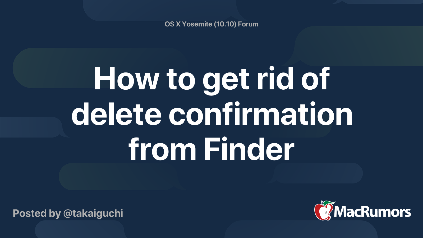 How to get rid of delete confirmation from Finder | MacRumors Forums