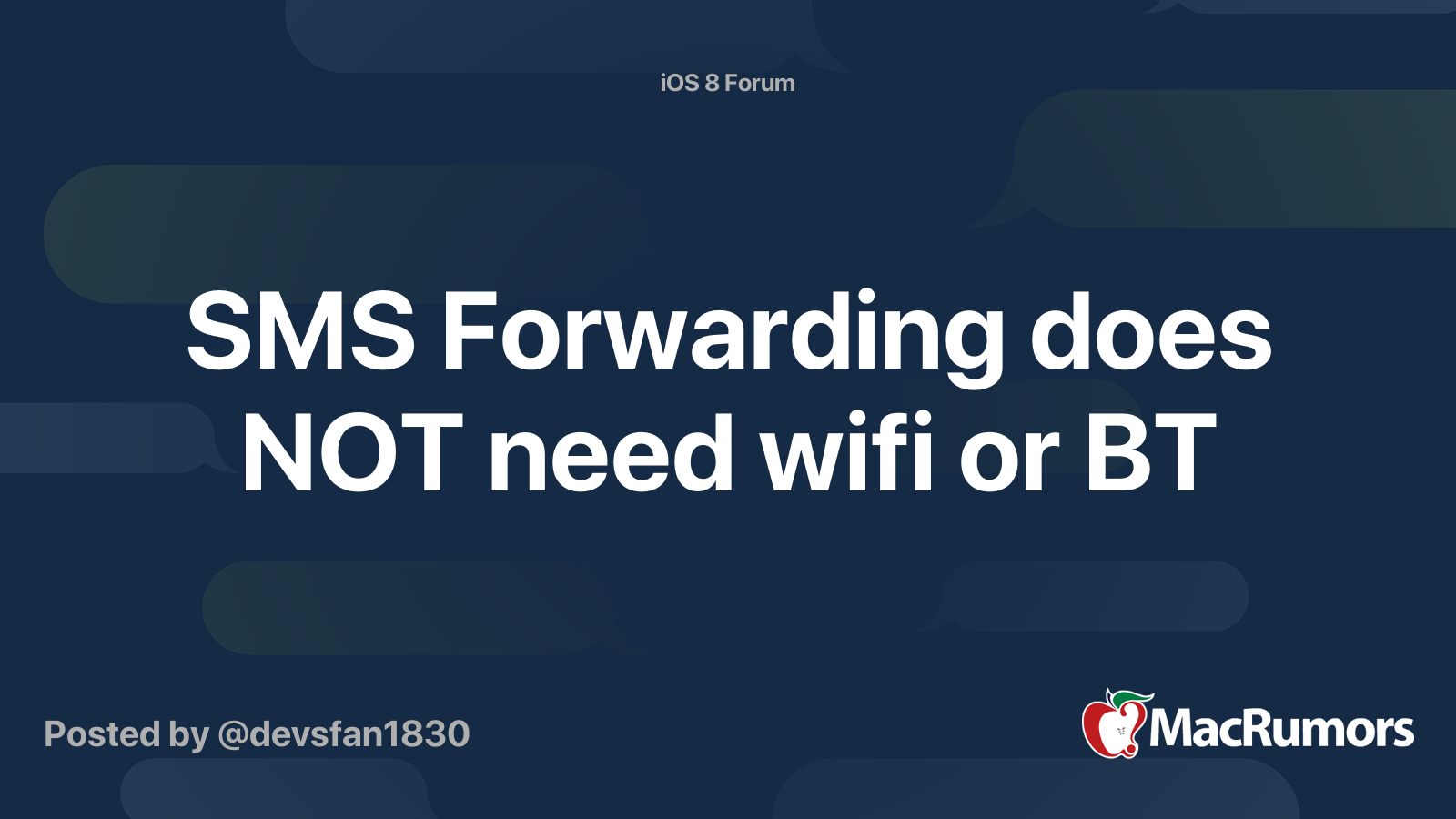 SMS Forwarding does NOT need wifi or BT | MacRumors Forums