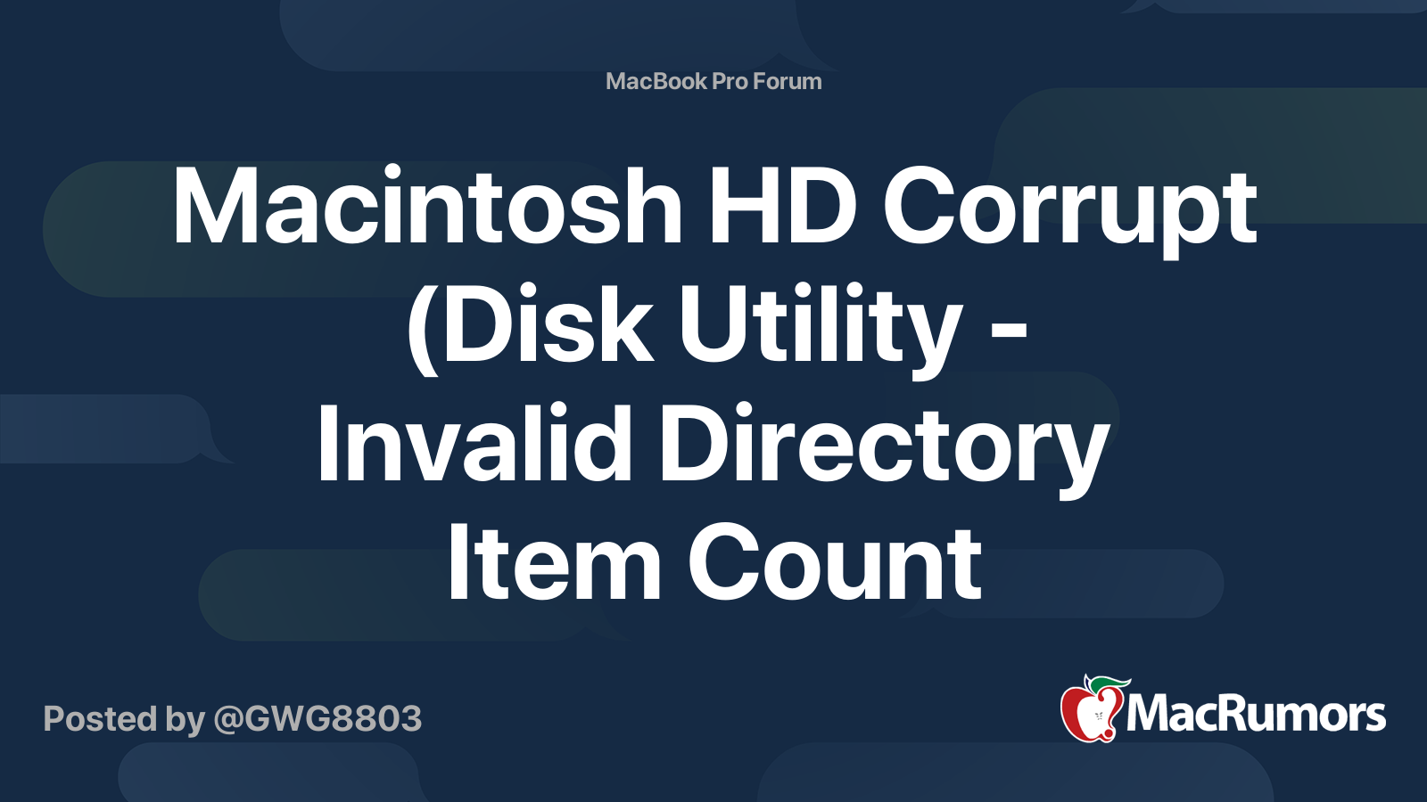 Macintosh Hd Corrupt Disk Utility Invalid Directory Item Count Macrumors Forums 3048