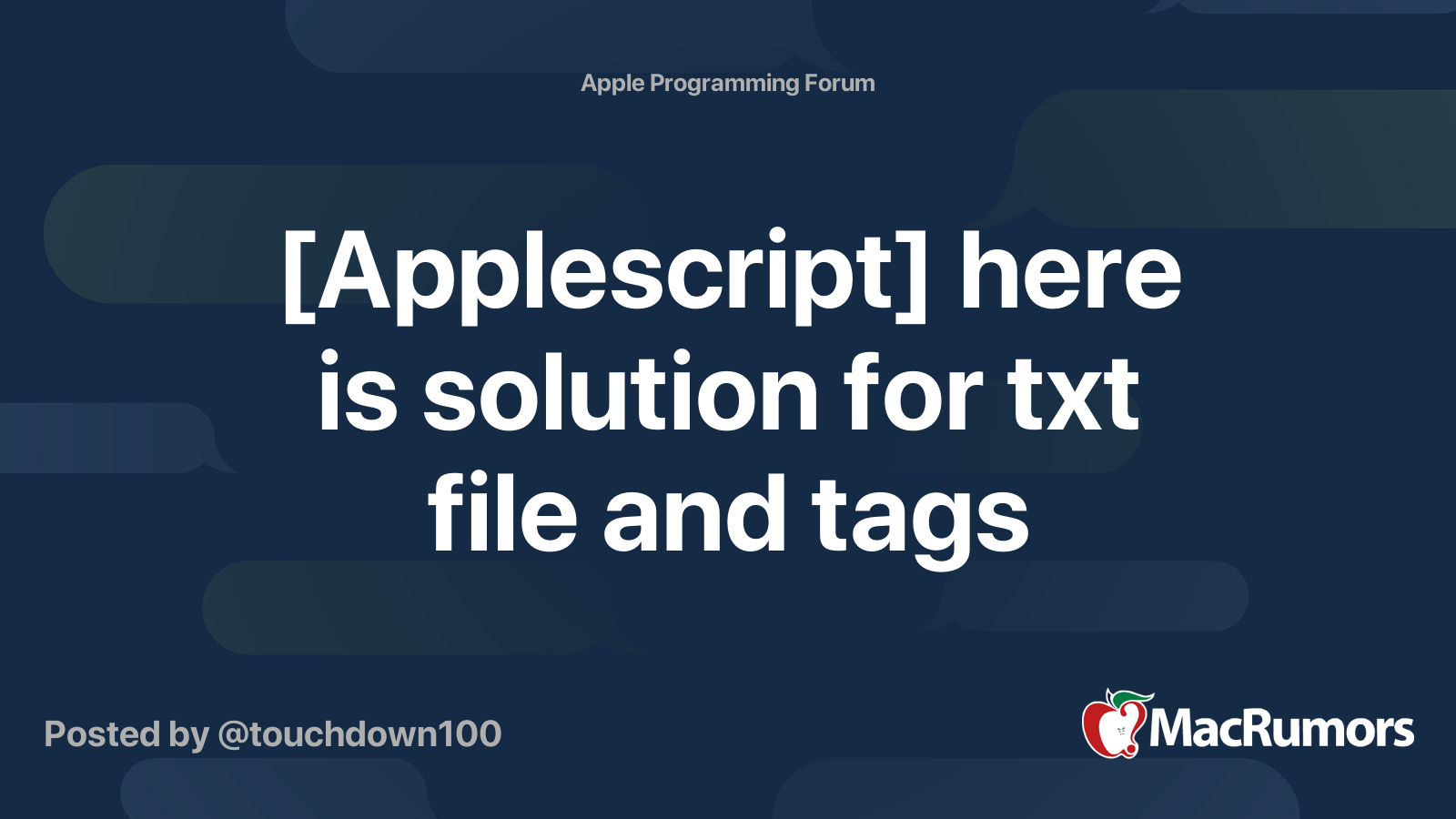 [Applescript] here is solution for txt file and tags | MacRumors Forums