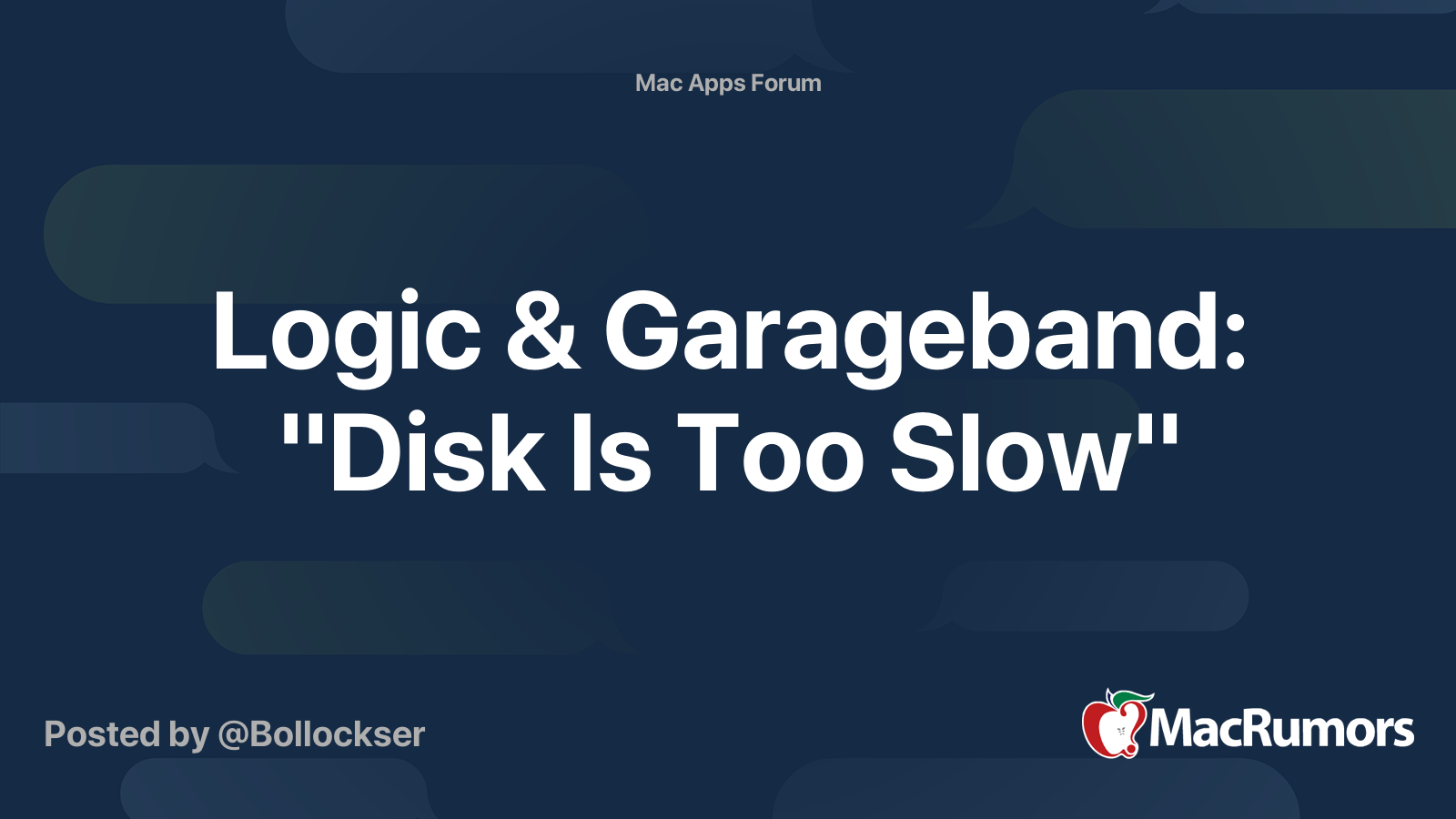 Logic & Garageband: "Disk Is Too Slow" | MacRumors Forums