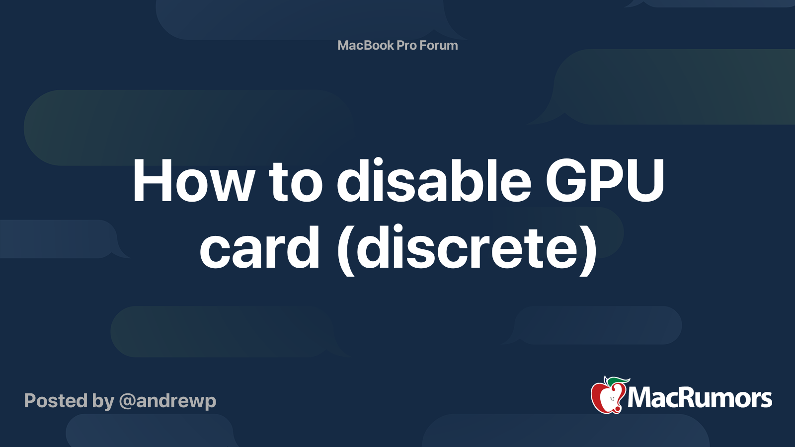 How To Disable Gpu Card Discrete Macrumors Forums
