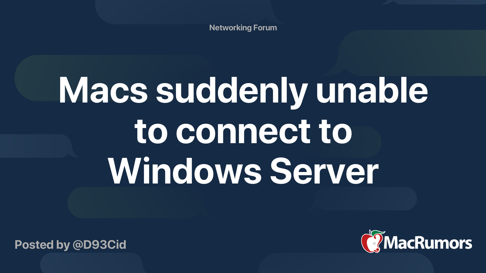 Macs suddenly unable to connect to Windows Server | MacRumors Forums