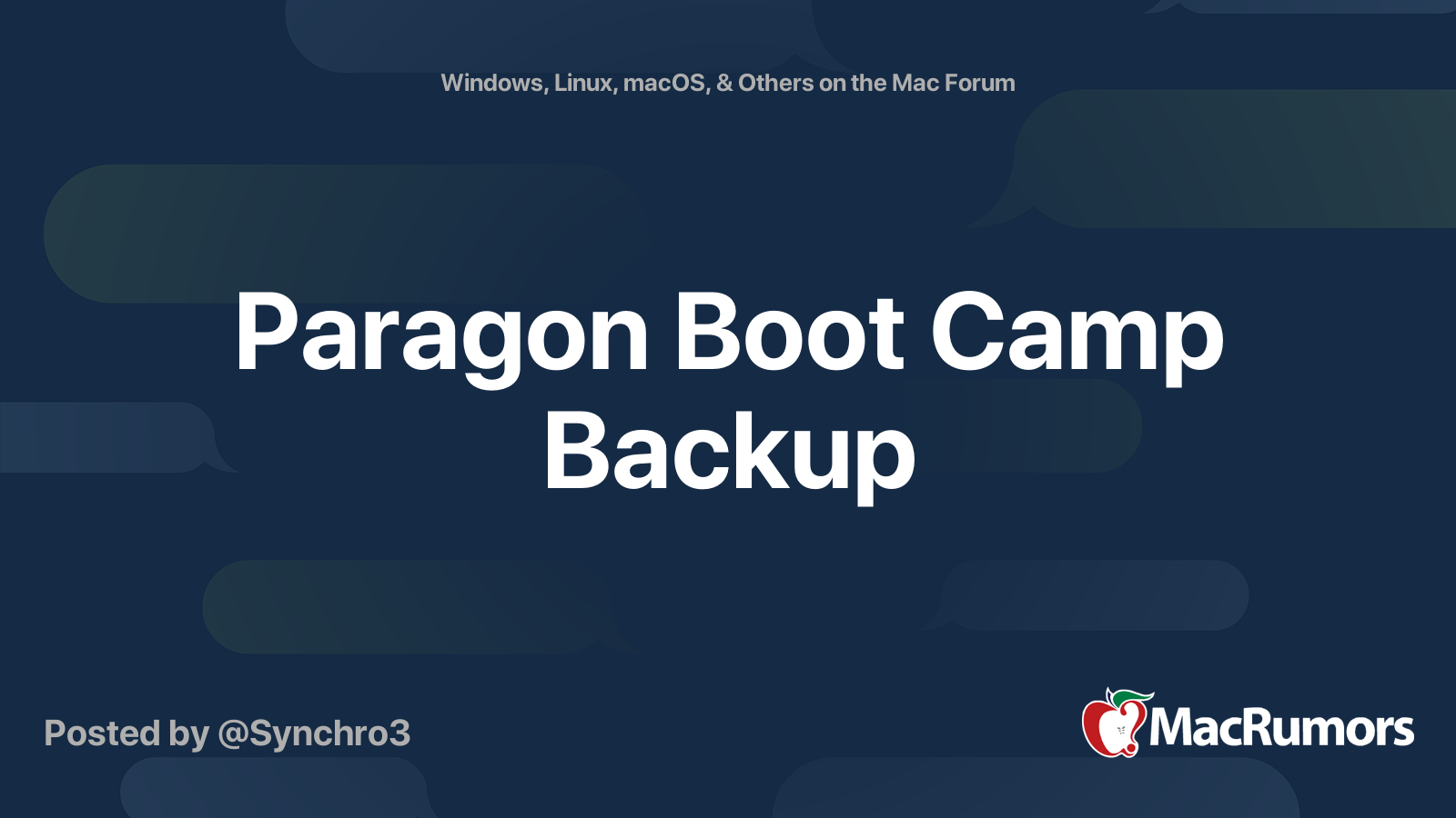 Paragon Boot Camp Backup | MacRumors Forums