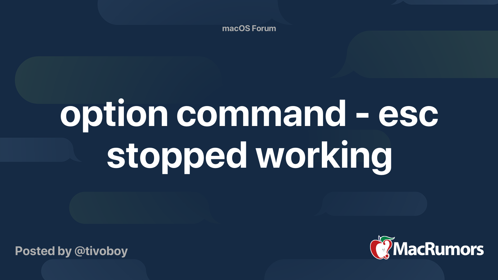 option command - esc stopped working | MacRumors Forums