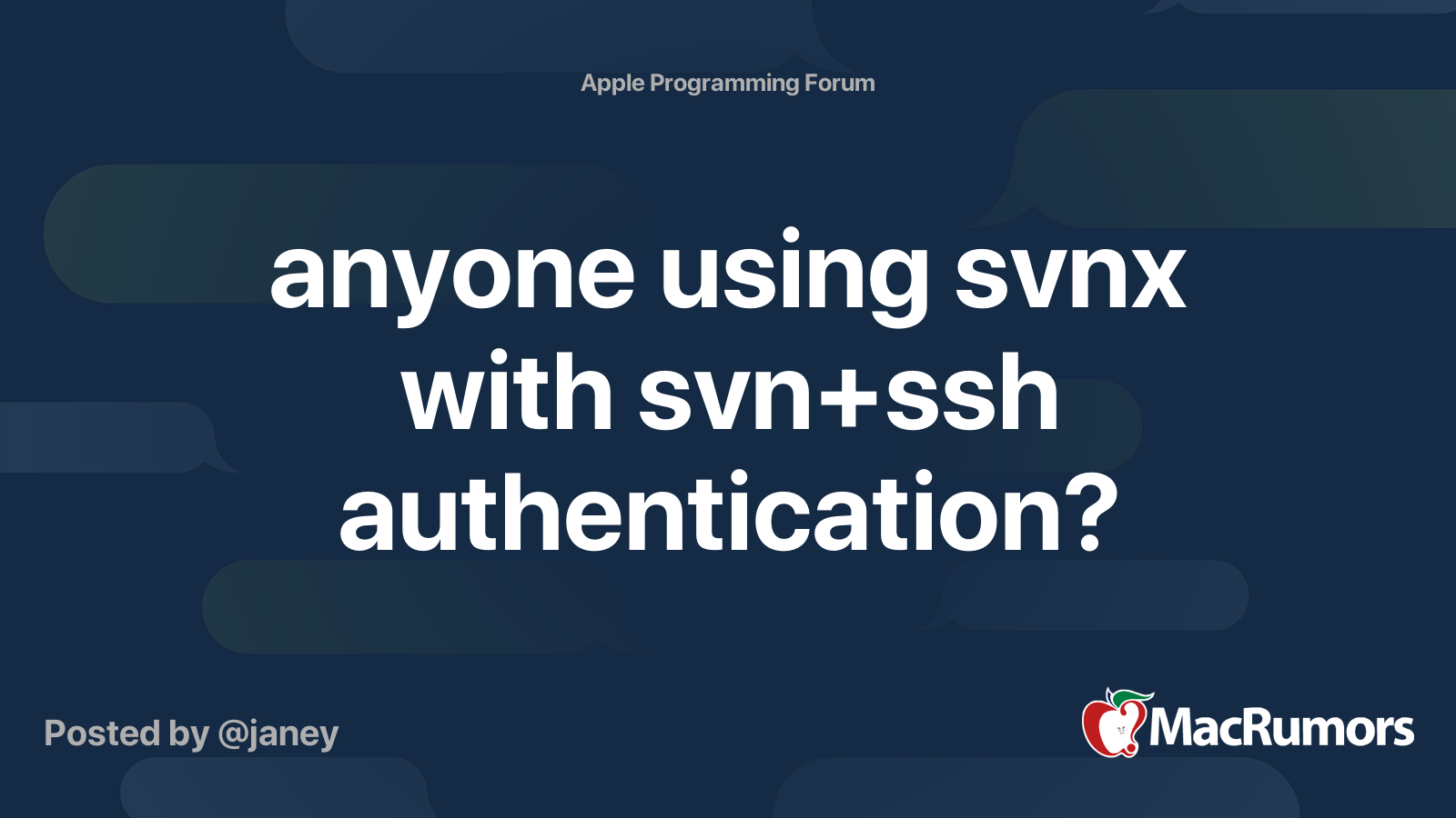 Anyone Using Svnx With Svnssh Authentication Macrumors Forums 