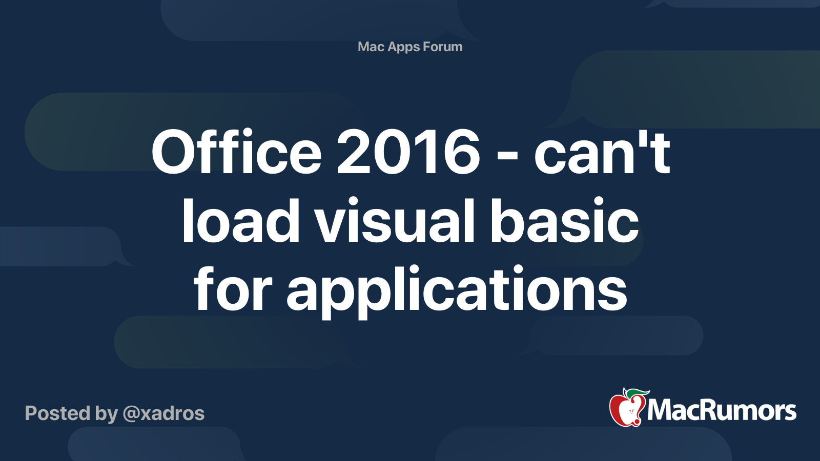 Office 2016 - can't load visual basic for applications | MacRumors Forums
