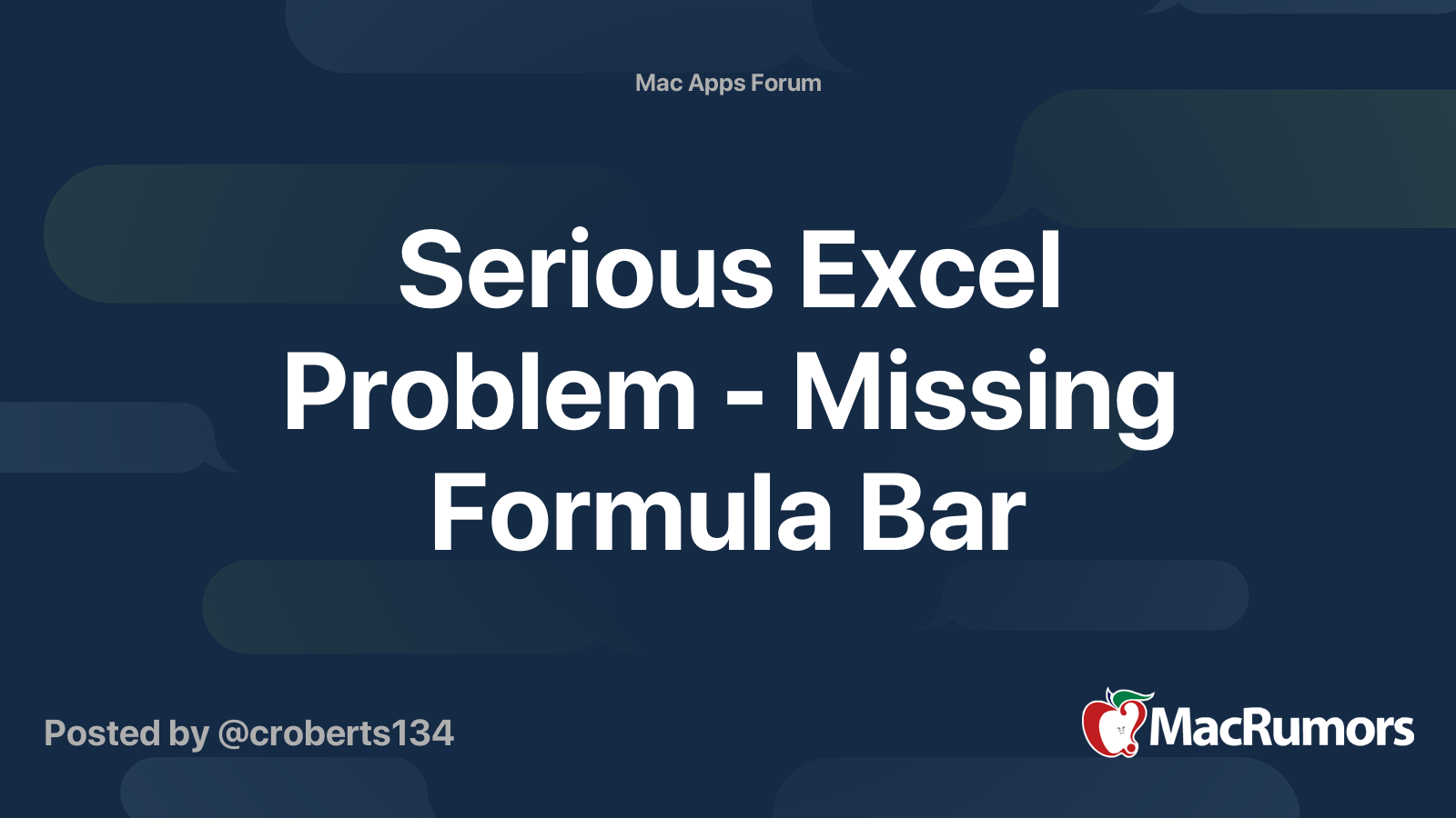 Serious Excel Problem Missing Formula Bar Macrumors Forums