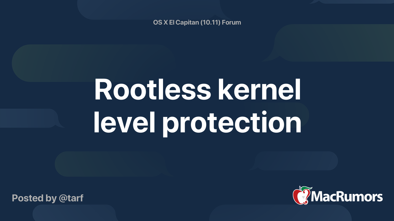 Rootless kernel level protection | MacRumors Forums