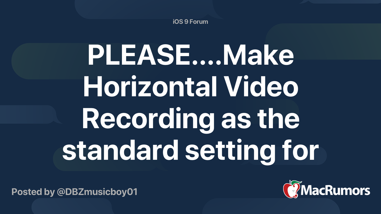 PLEASE....Make Horizontal Video Recording as the standard setting for ...