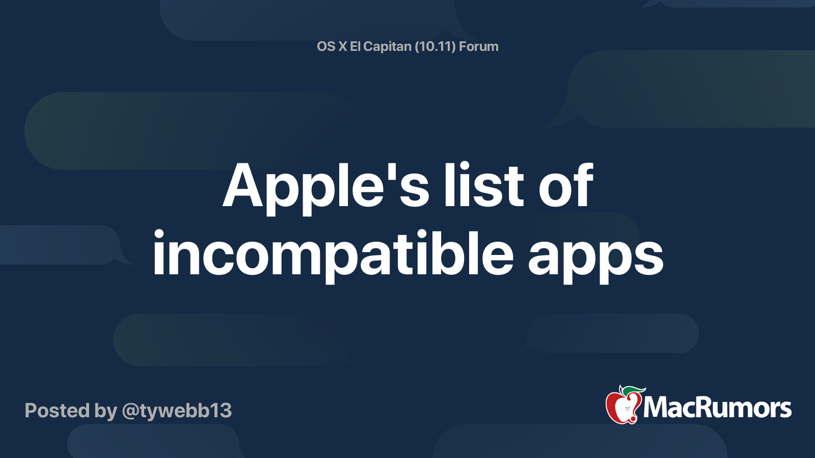 Apple's list of incompatible apps | MacRumors Forums
