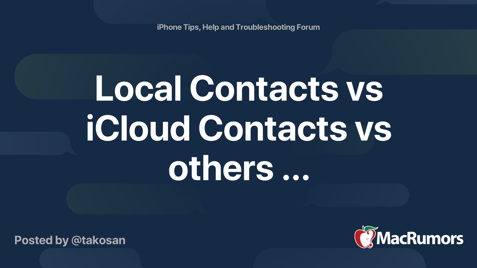 Local Contacts vs iCloud Contacts vs others ... | MacRumors Forums