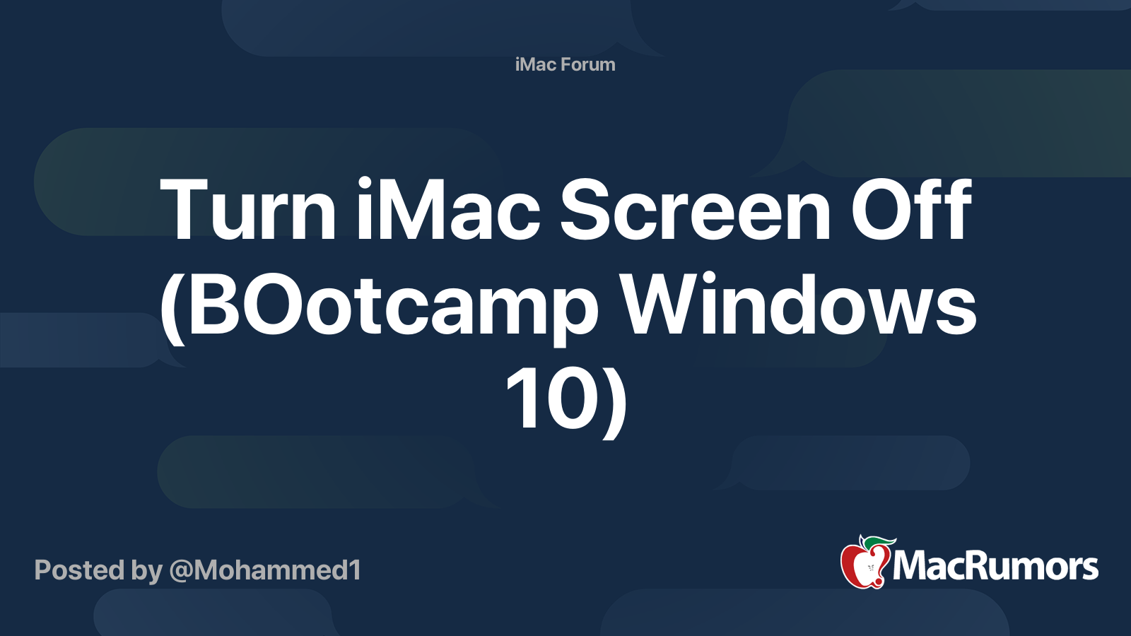 Turn iMac Screen Off (BOotcamp Windows 10) | MacRumors Forums