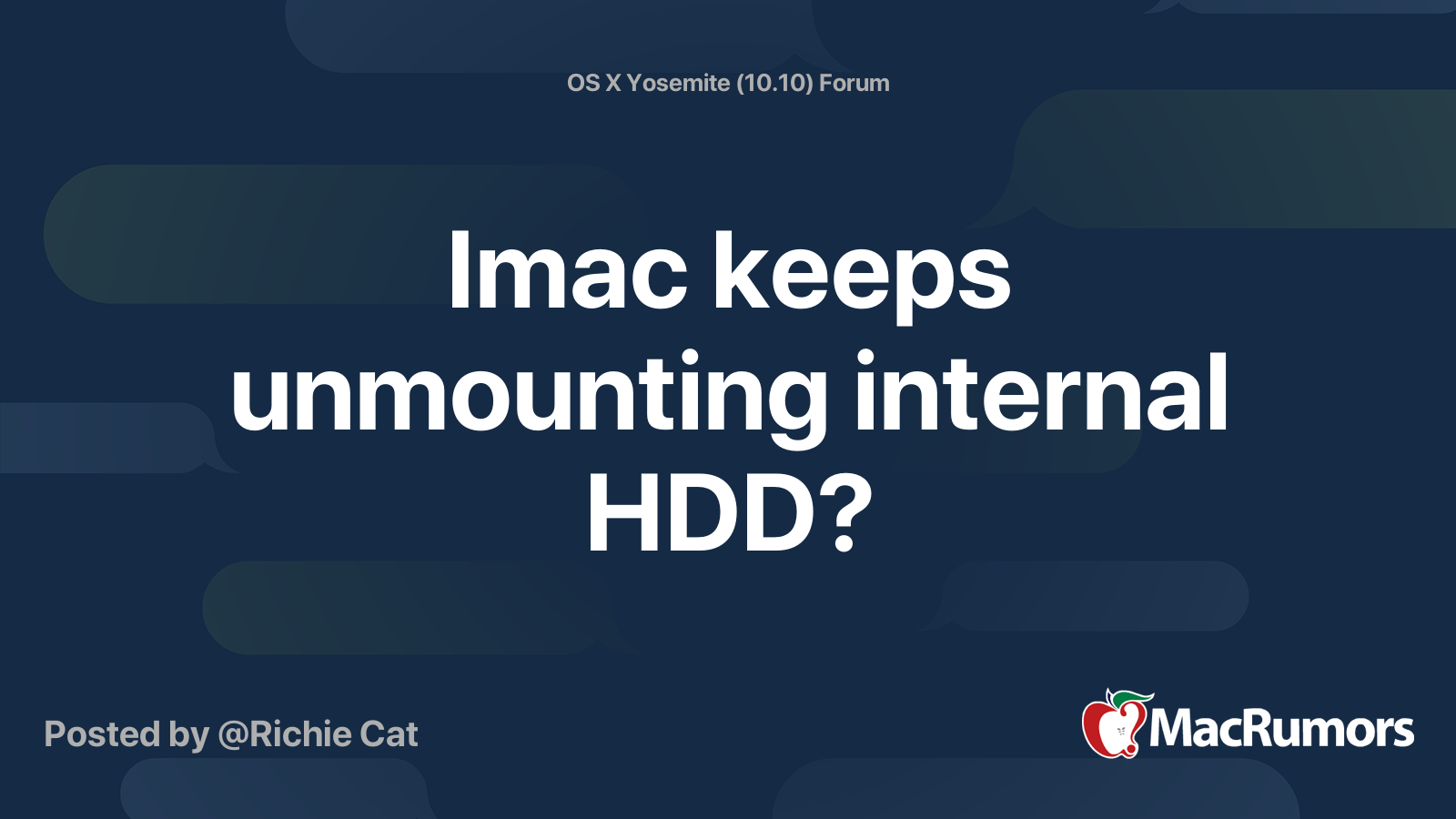Imac keeps unmounting internal HDD? | MacRumors Forums
