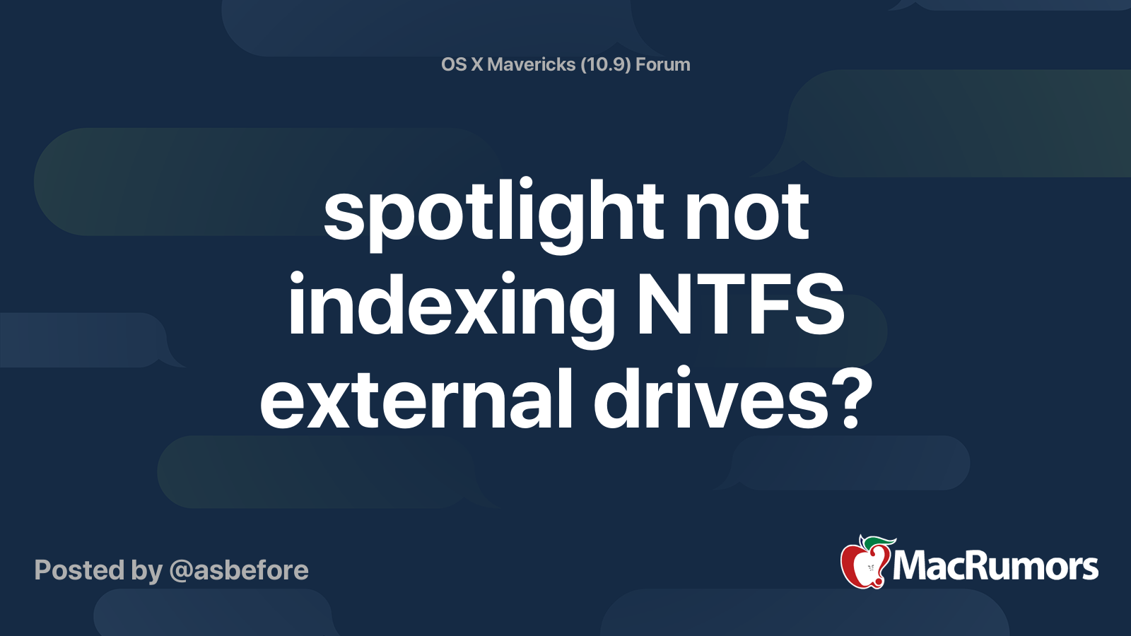 spotlight not indexing NTFS external drives? | MacRumors Forums